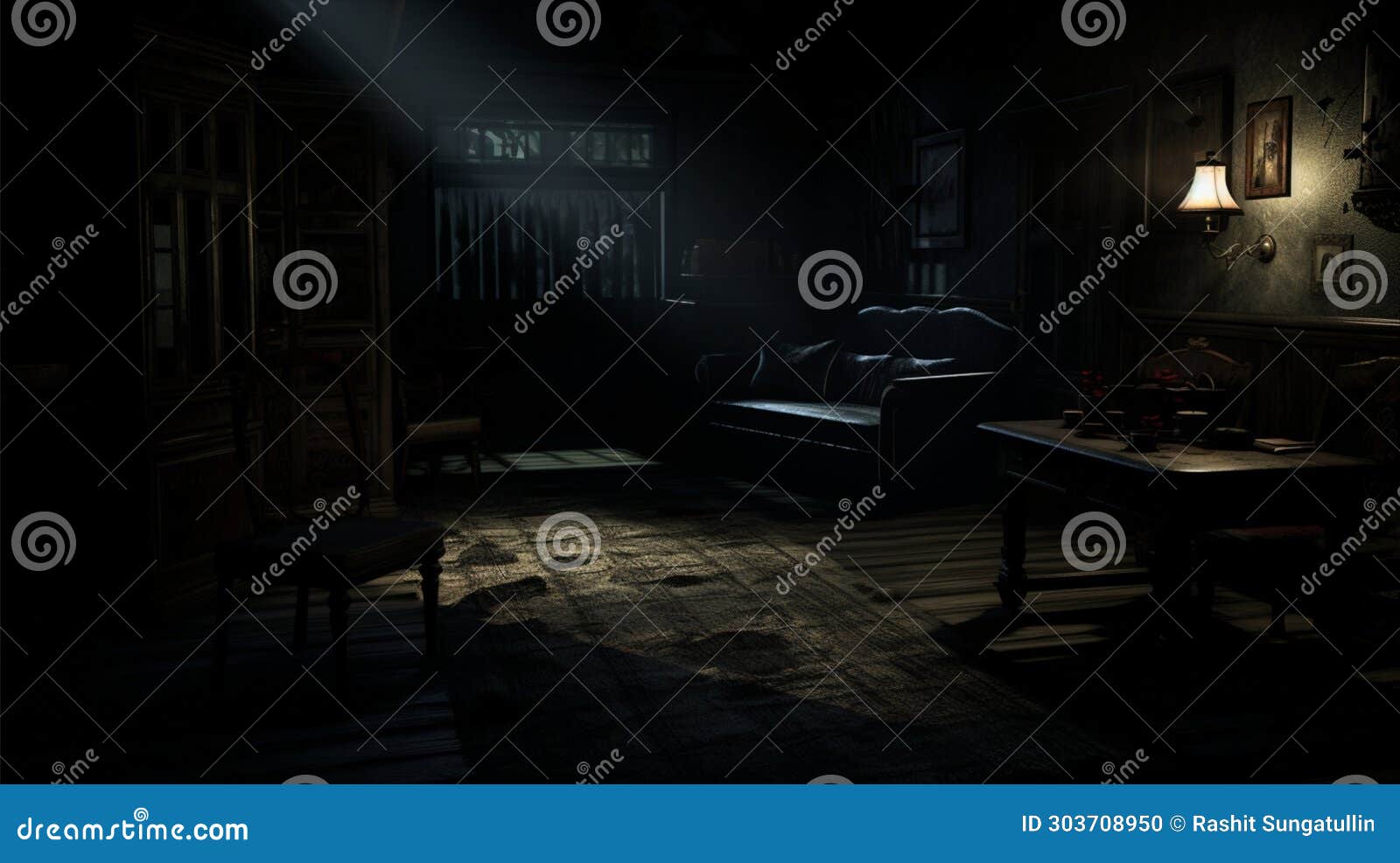 Mysterious Scene with Dim Lighting Stock Illustration - Illustration of ...