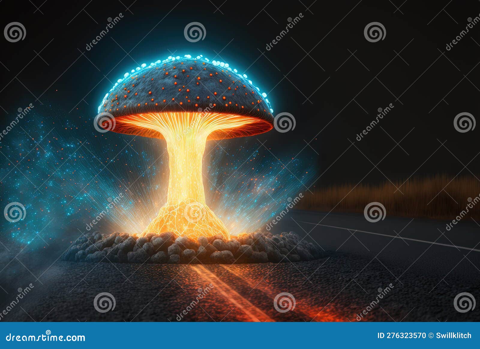 Mysterious Sci-fi Alien Mushroom Growing through the Asphalt Road ...