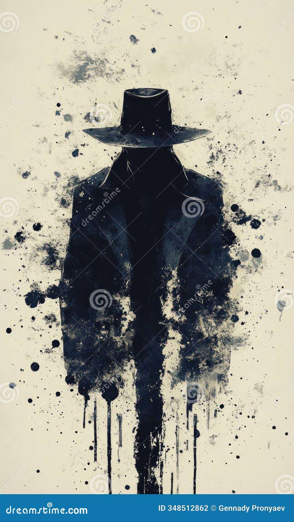 Mysterious Silhouette of Cowboy in Ink Splatter Art Stock Illustration ...