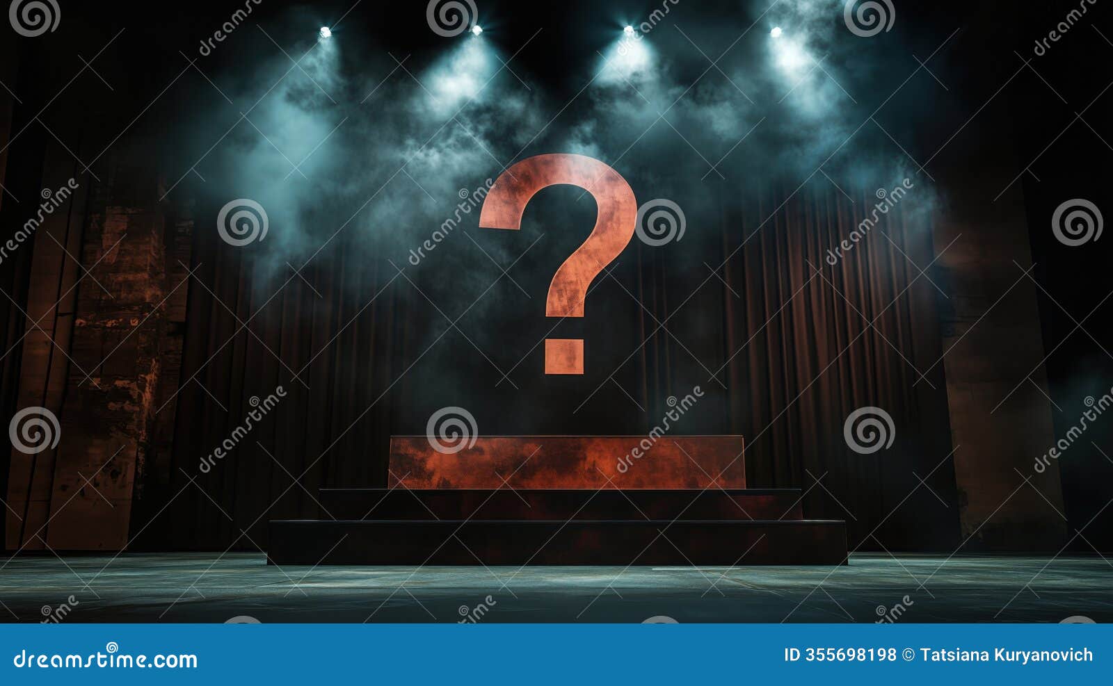 Mysterious Stage with Question Mark, Dramatic Lighting, Smoke Effects ...