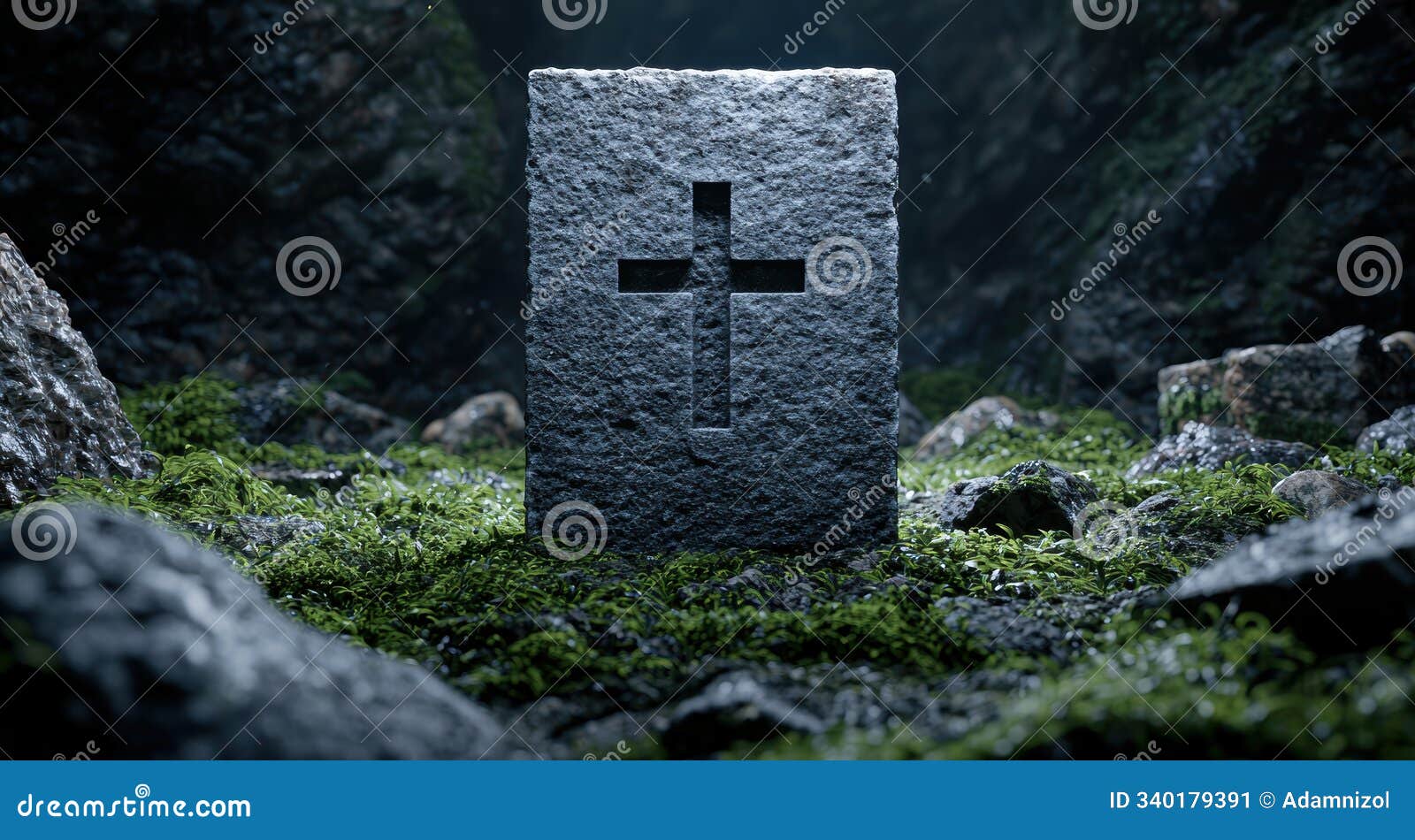 Mysterious Stone Structure Surrounded By Misty Landscape At Night Stock ...