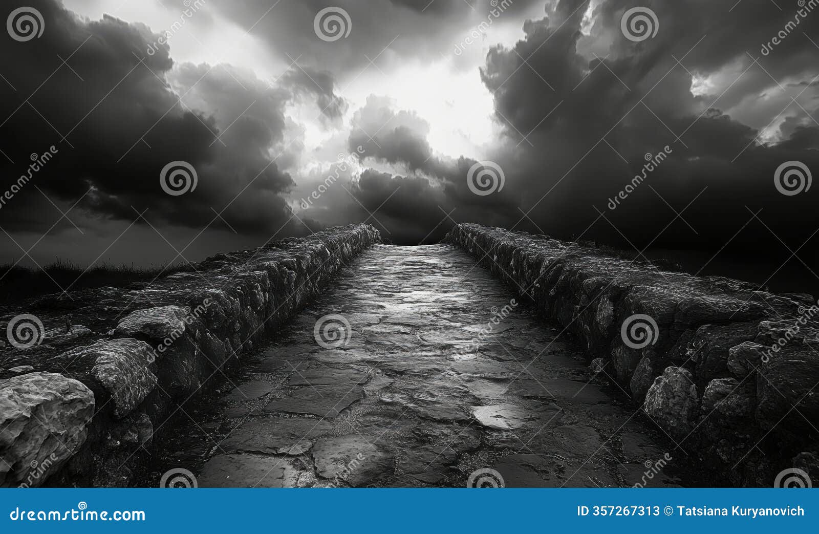 Mysterious Stone Pathway Leading into Dark, Stormy Clouds, Evoking a ...