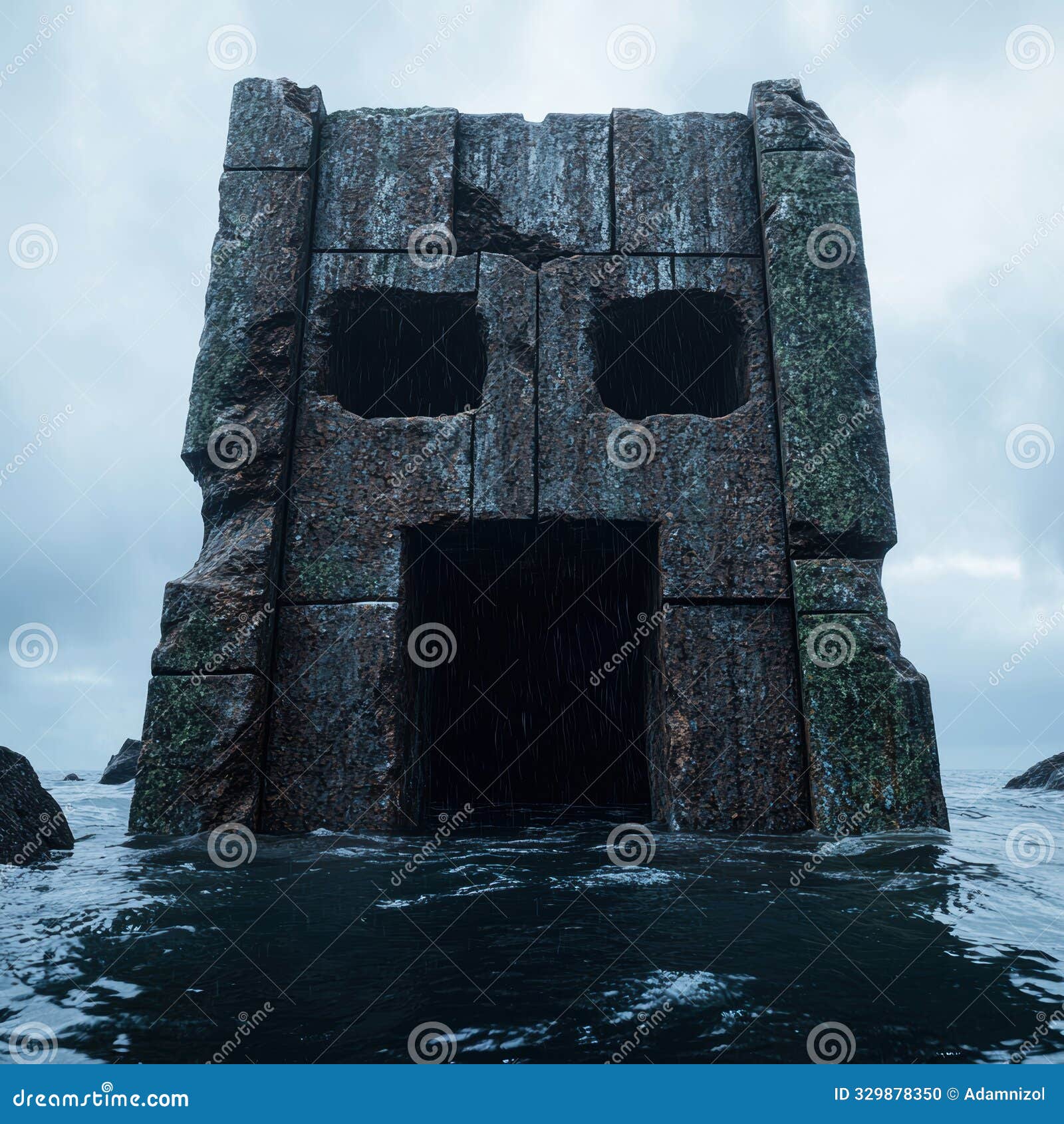 Mysterious Stone Structure Surrounded By Misty Landscape At Night Stock ...
