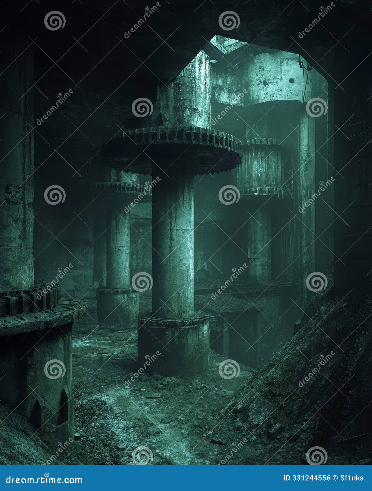 Mysterious Subterranean Structure with Circular Platforms and Green ...