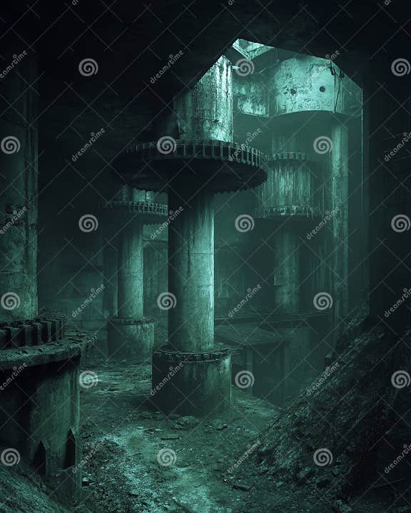 Mysterious Subterranean Structure with Circular Platforms and Green ...