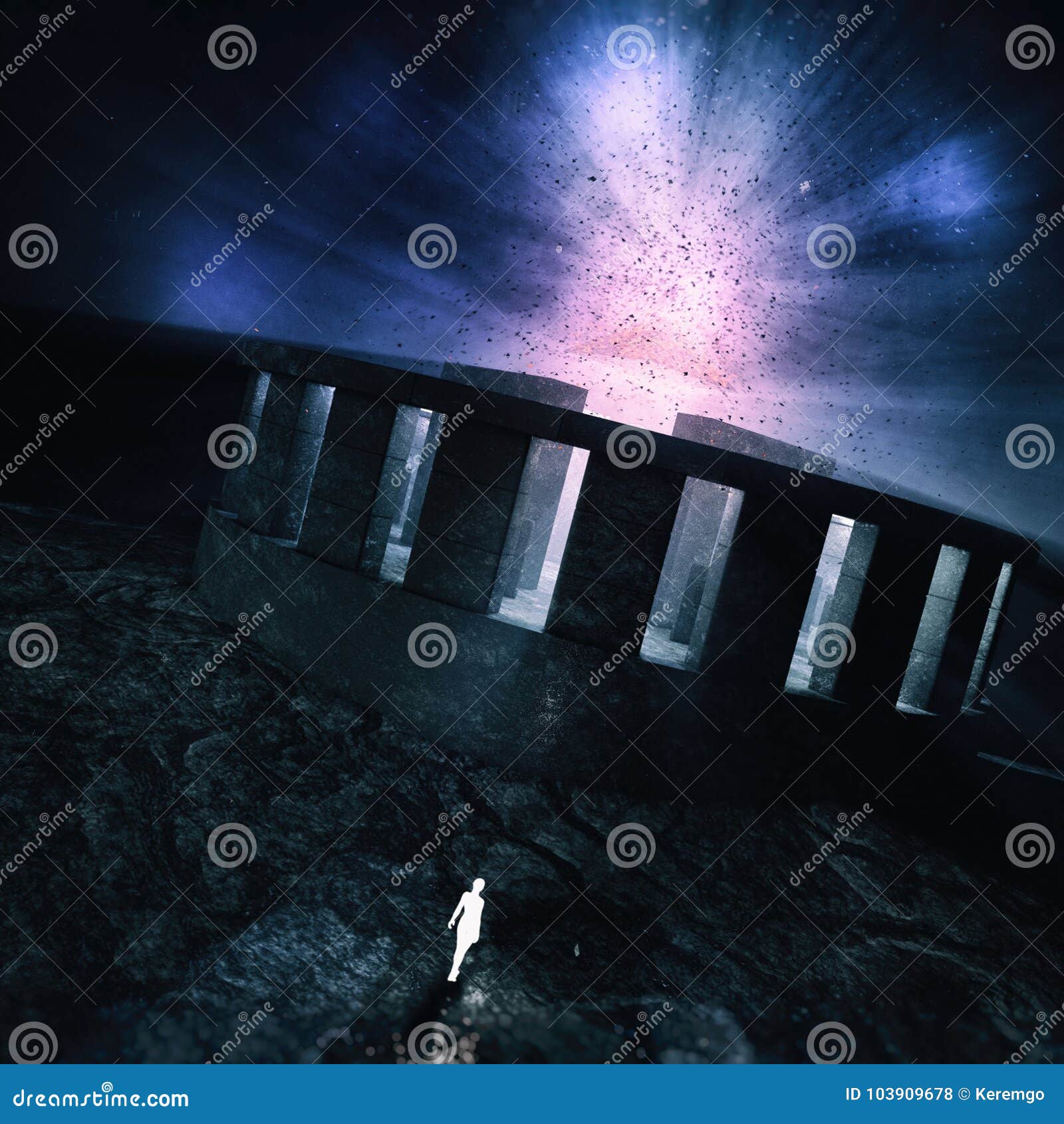Mysterious Temple Structure with Light Stock Illustration ...
