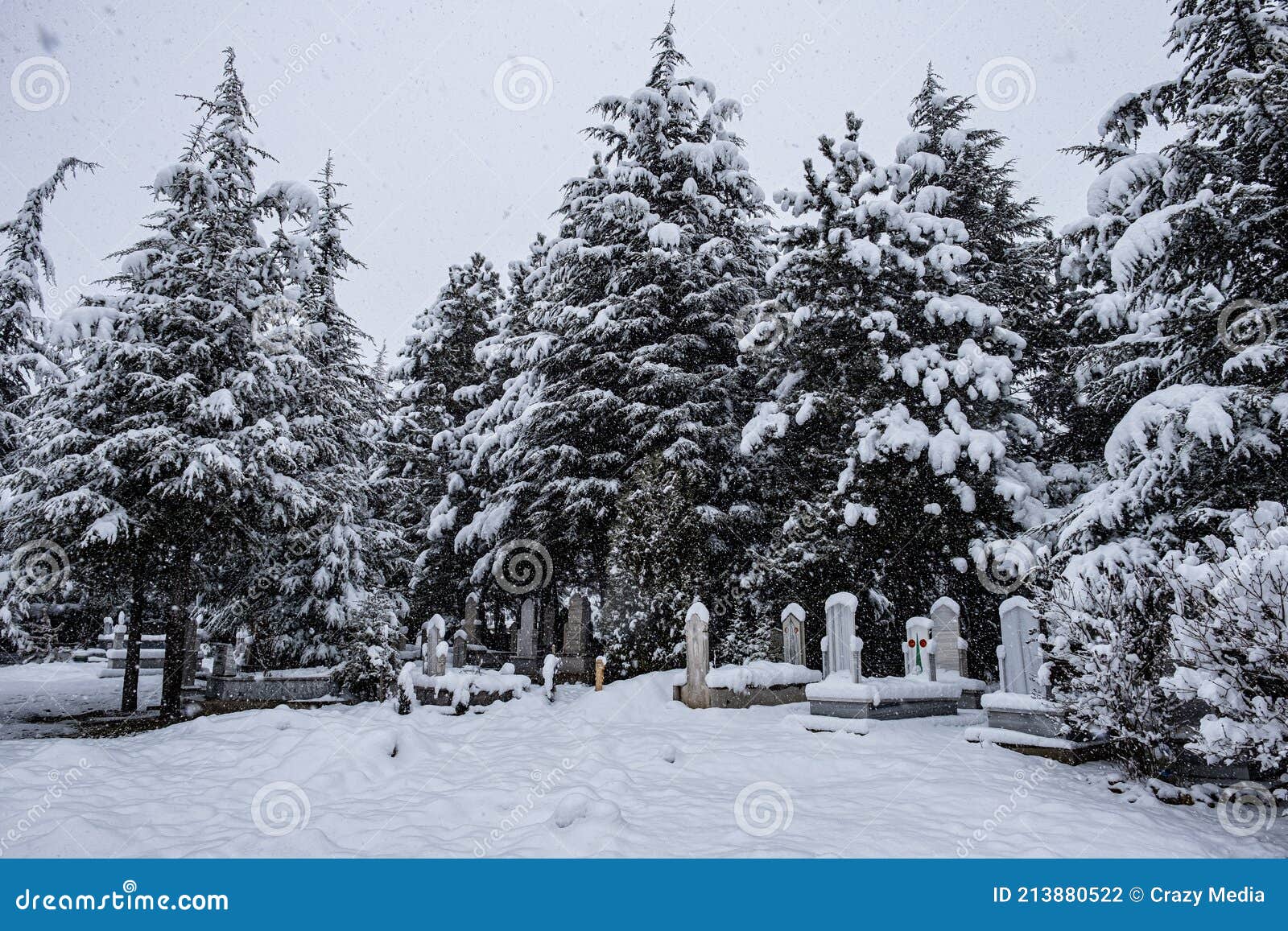 Mysterious Texture of Cemeteries with Winter Scenery and Snowfall Stock ...