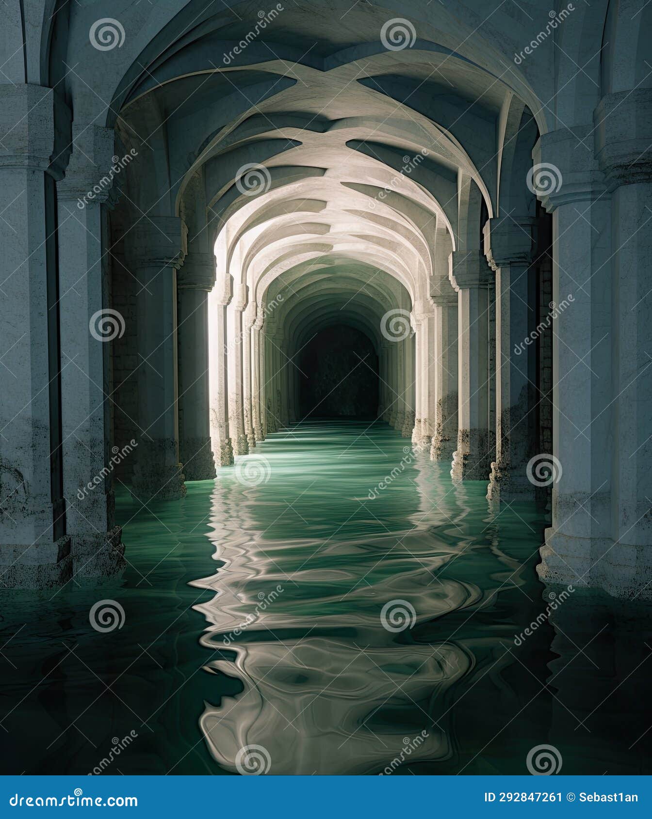 Mysterious and Tranquil Underground Scene with Arched Passageways and ...