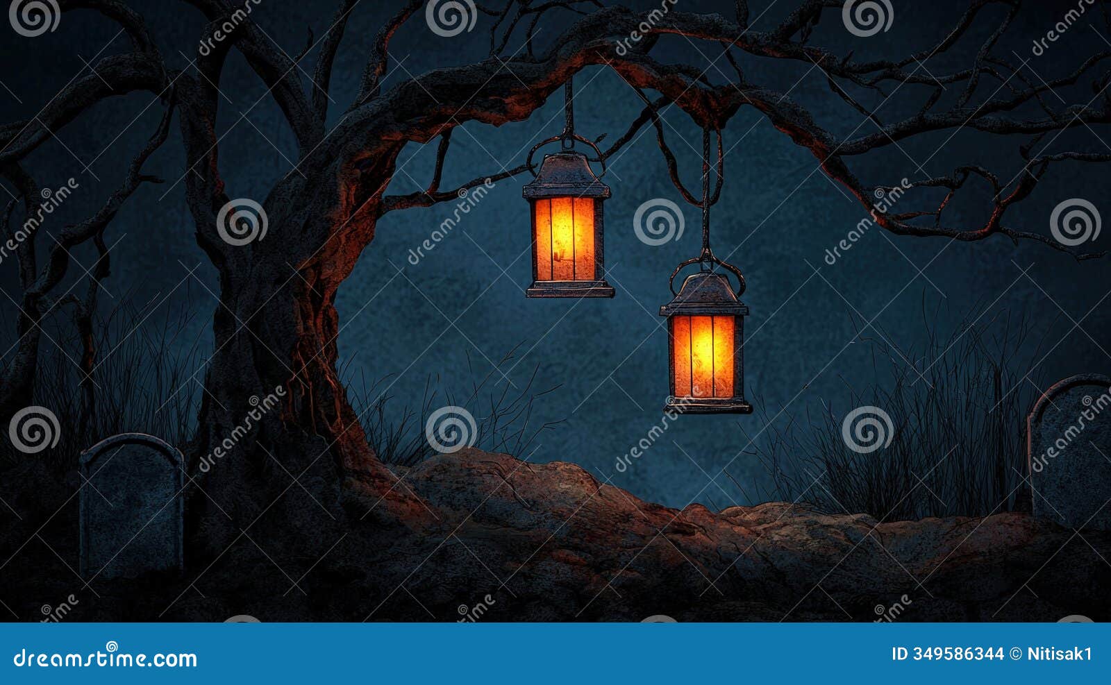 Mysterious Tree In A Clearing On A Sunset Background Royalty-Free ...