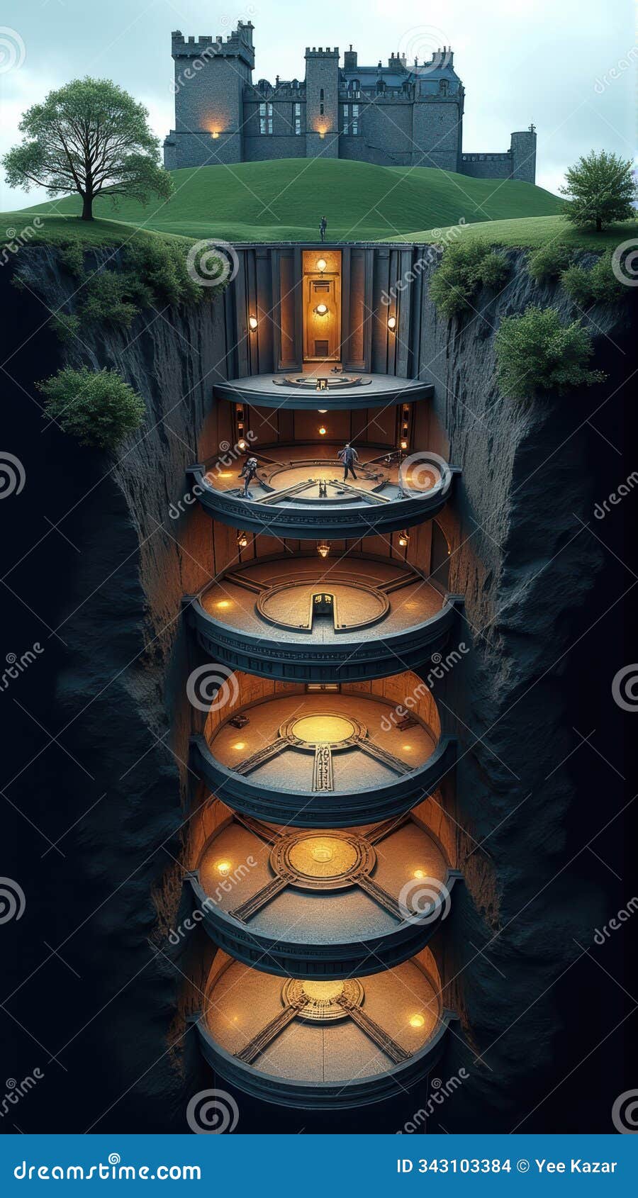 Mysterious Underground Structure with Castle in the Background Stock ...