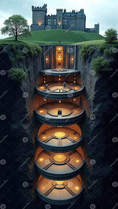 Mysterious Underground Structure with Castle in the Background Stock ...