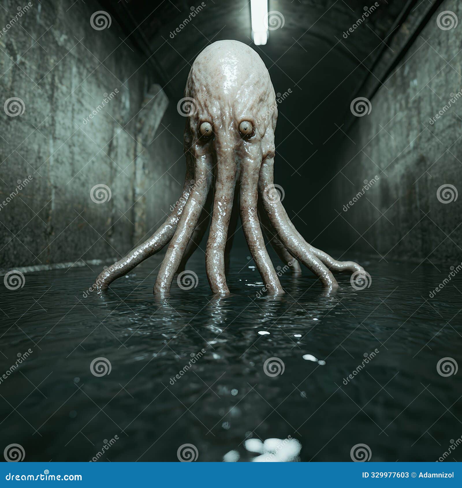 Mysterious Underwater Creature with Glowing Eyes Stock Illustration ...