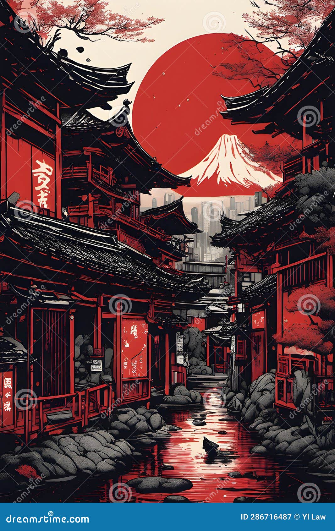 Mysterious Urban Japan: a Dark Magic Splash of Red Editorial ...