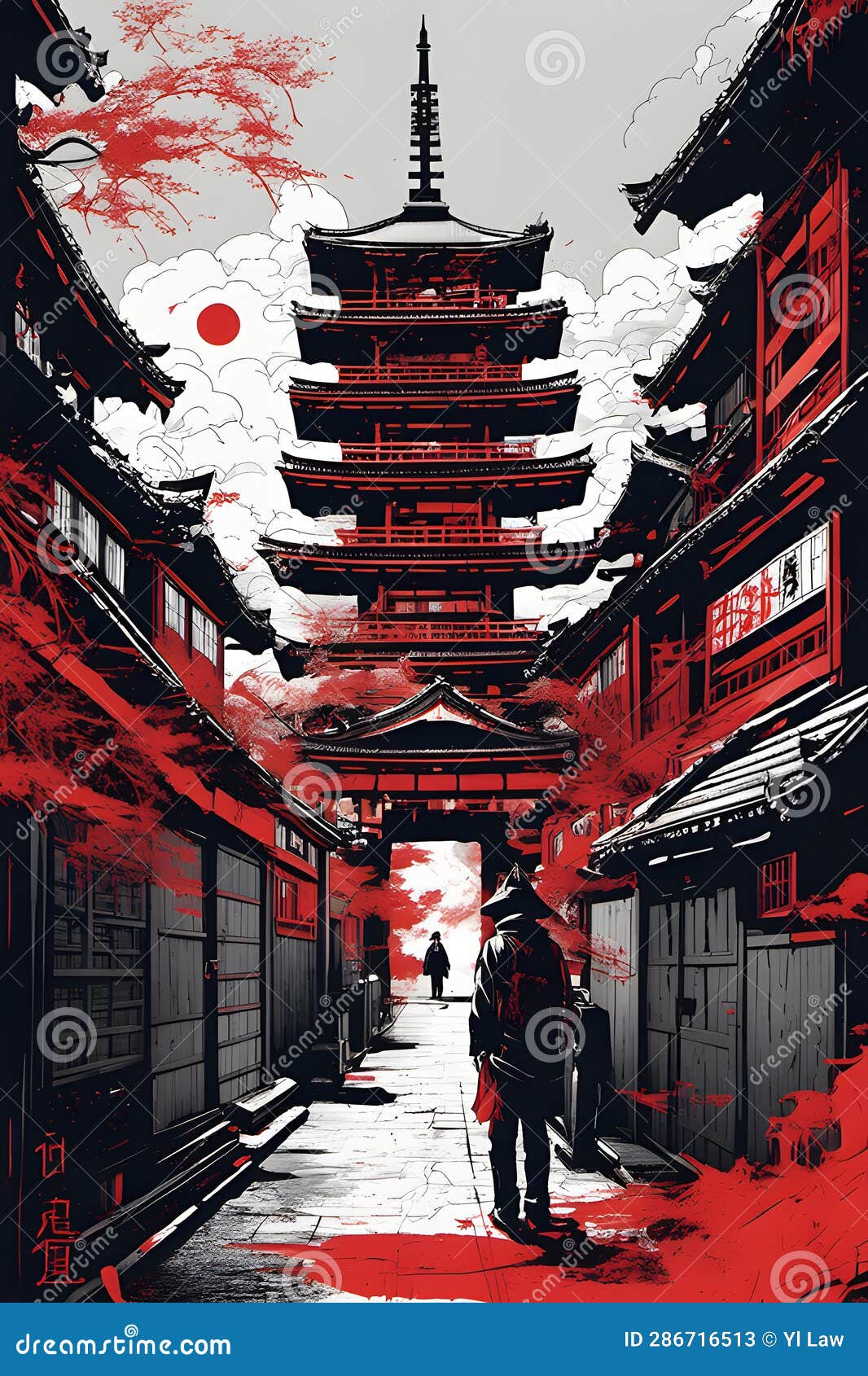 Mysterious Urban Japan: a Dark Magic Splash of Red Editorial Stock ...