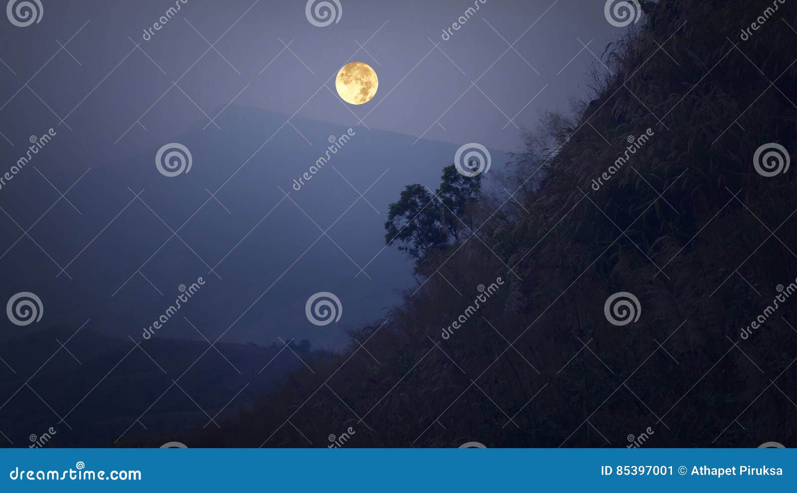 Mysterious Valley Under Full Moon Stock Image - Image of nighttime ...