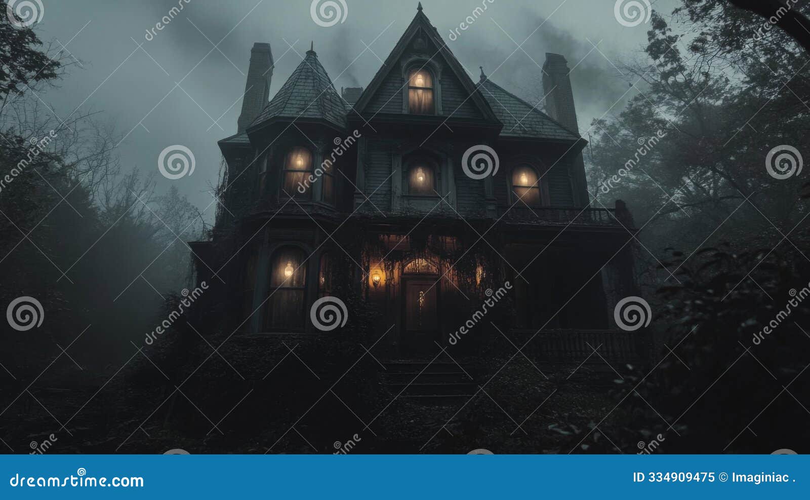 A Mysterious Victorian Mansion In A Misty Forest Stock Image ...