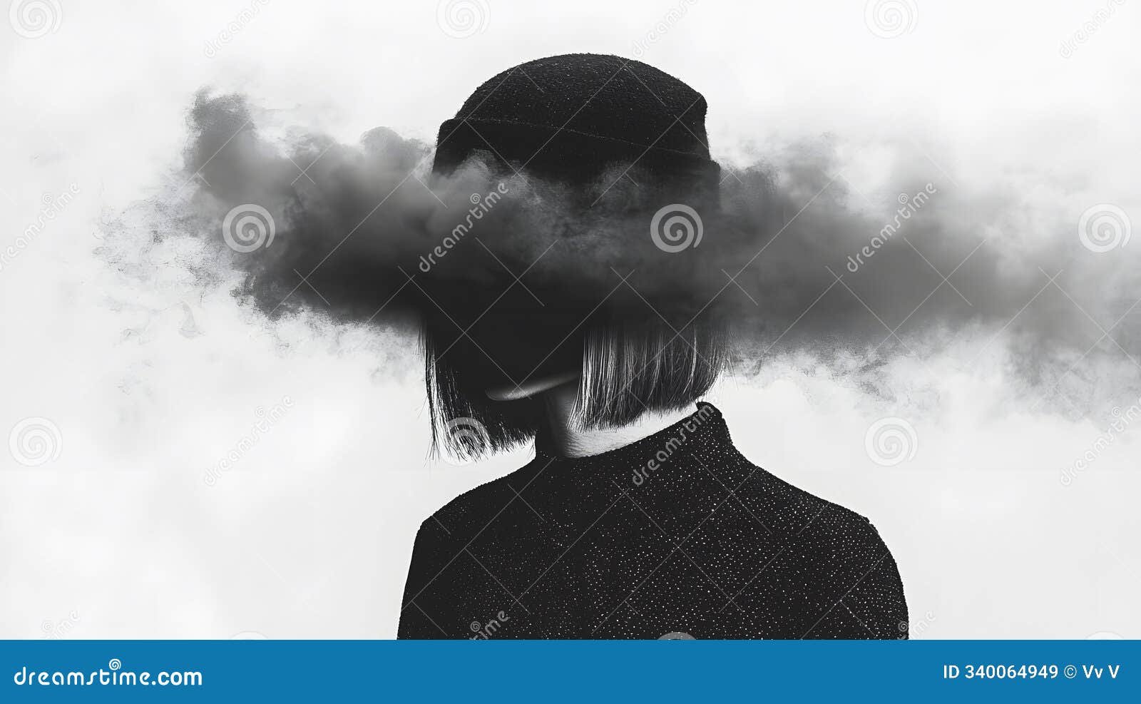 Mysterious Woman with a Clouded Head Stock Illustration - Illustration ...