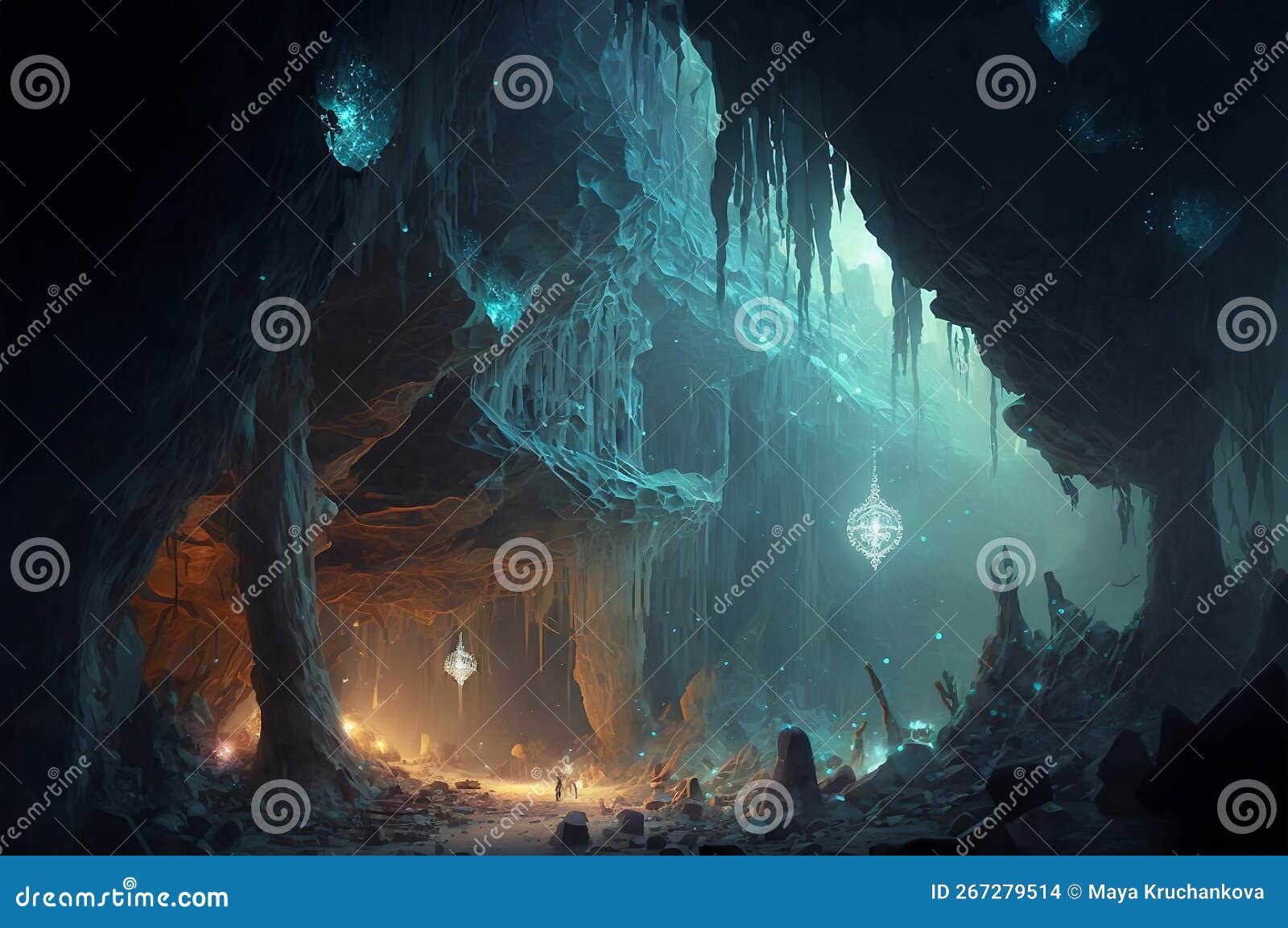 Mystery Colorful Crystal Cave Stock Illustration - Illustration of ...