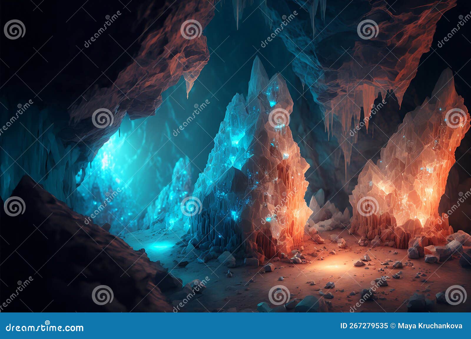 Mystery Colorful Crystal Cave Stock Illustration - Illustration of ...