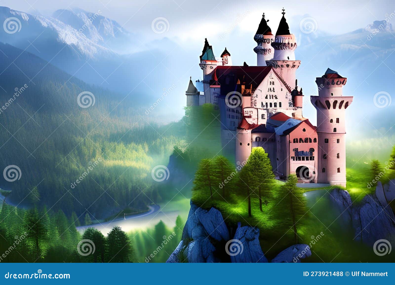 Fairy Tale Castle in the Mountains Stock Illustration - Illustration of ...