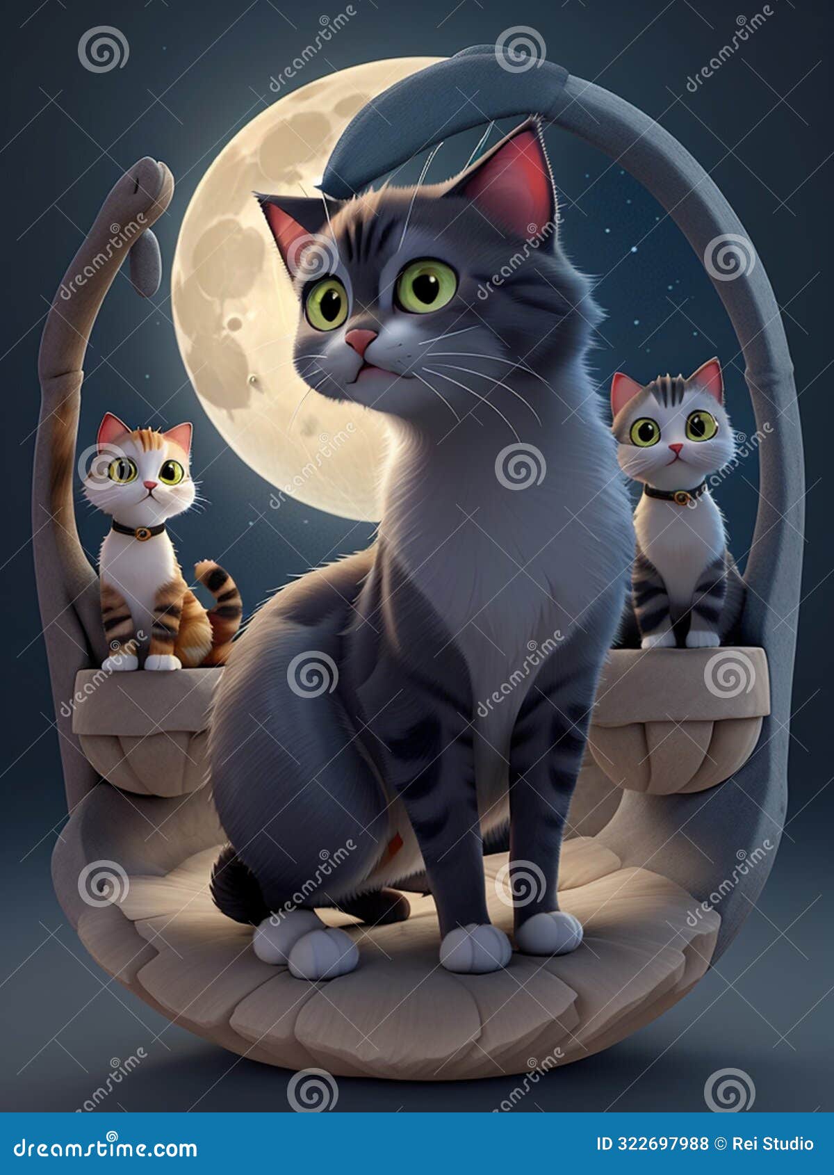 Mystery and Grace: the Elegance of Cats Under the Full Moon Stock ...