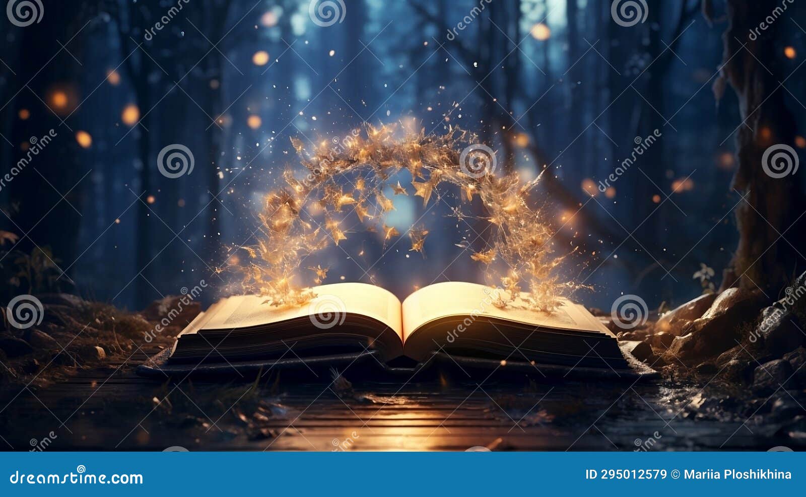 Mystery Open Book with Shining Pages. Fantasy Book with Magic Light ...