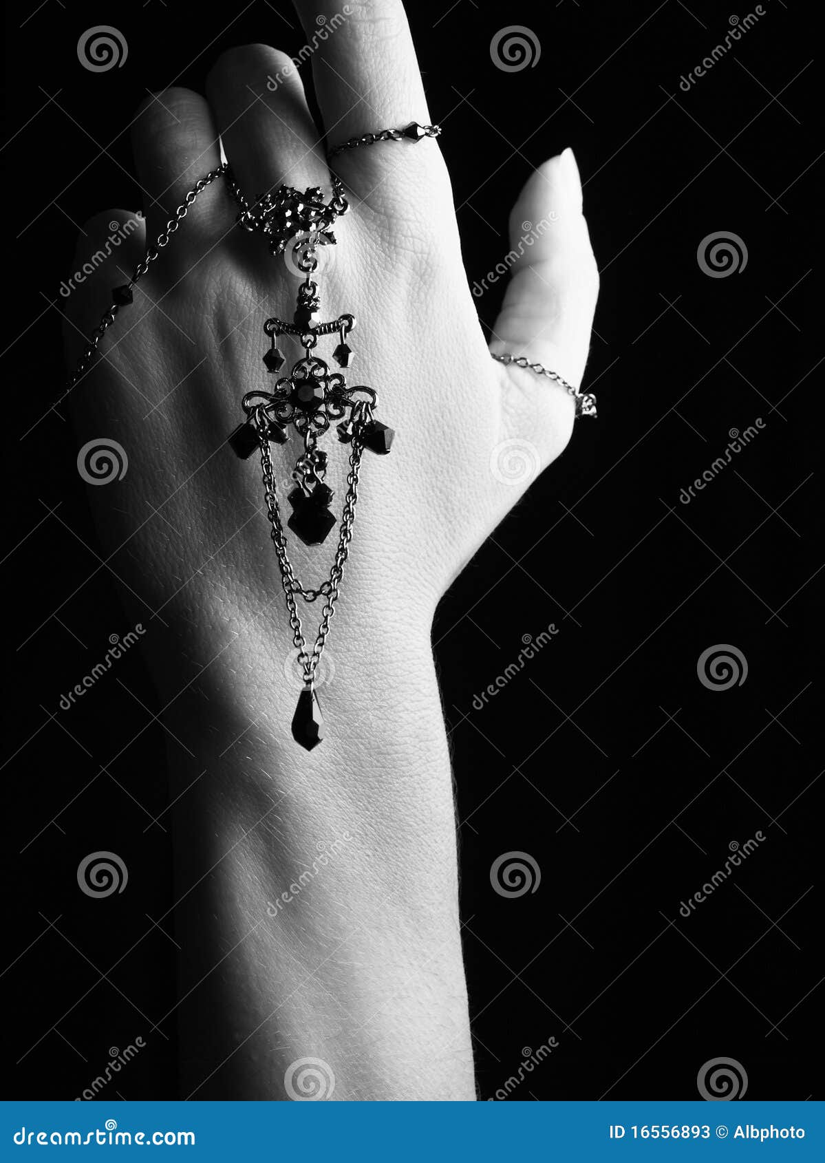 Mystic Black & White Female Hand with Gothic Chain Stock Image - Image ...