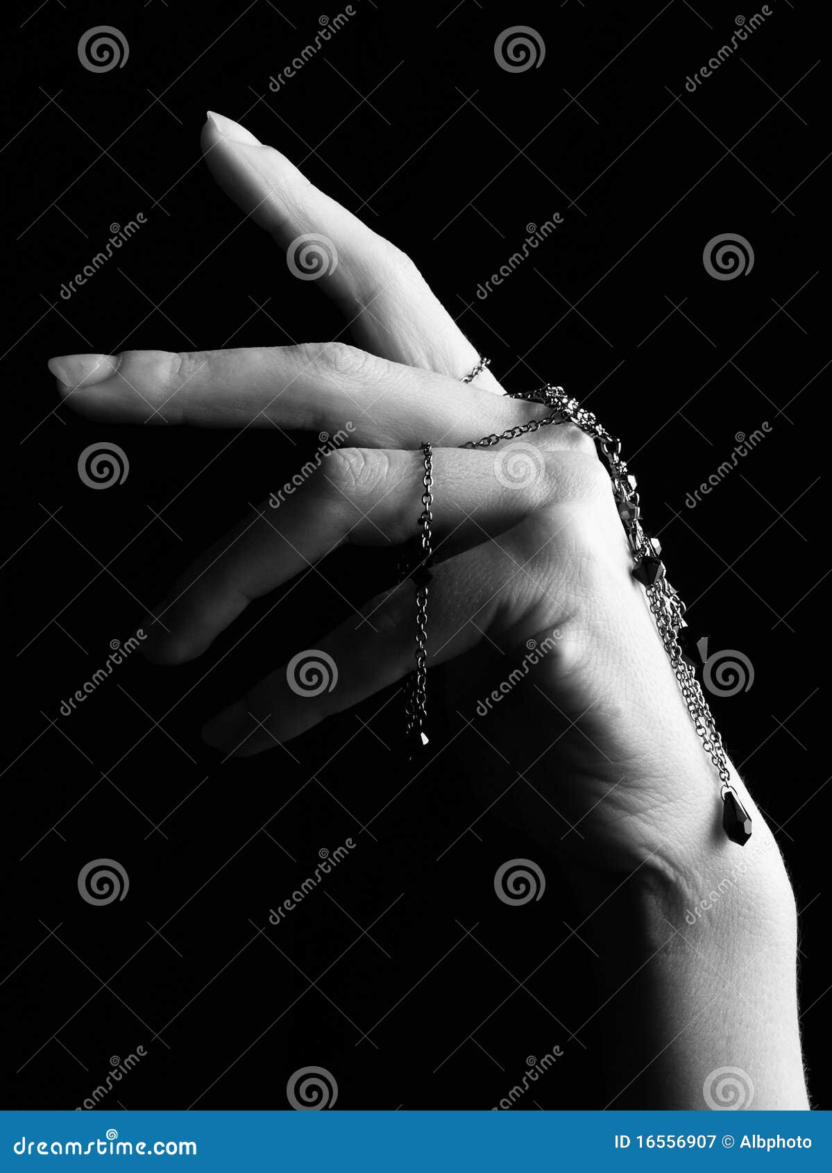 Mystic Black & White Female Hand with Gothic Chain Stock Image - Image ...