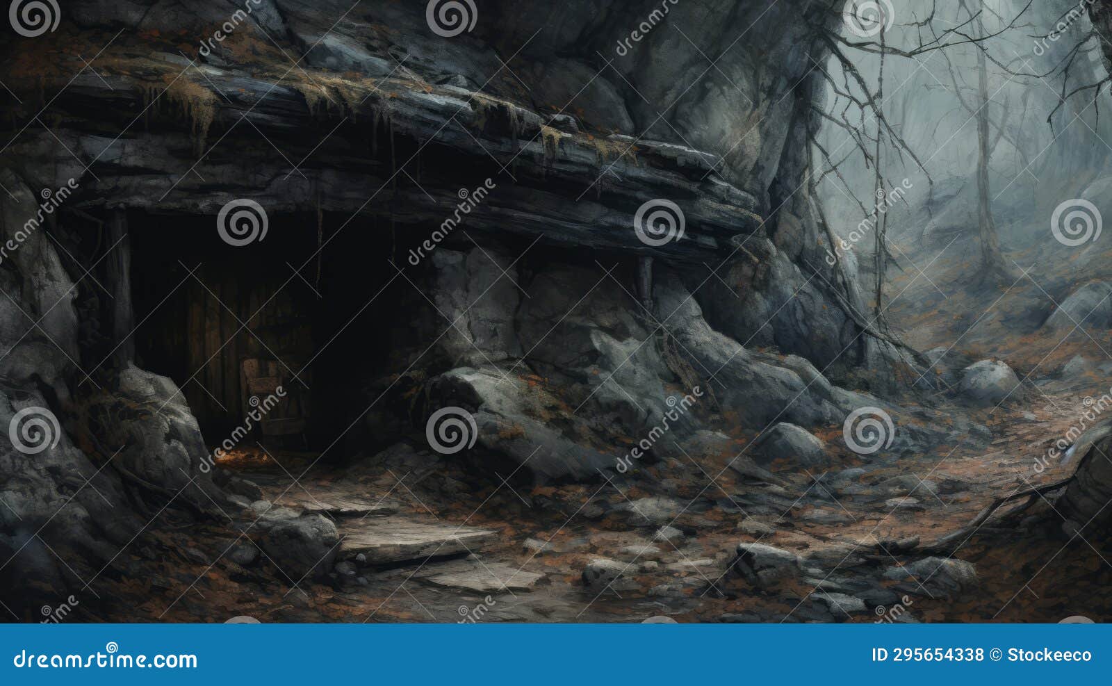 Mystic Dragoncore: a Dark Cave in the Woods Stock Illustration ...