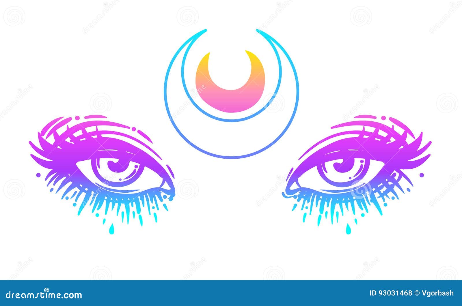 Mystic Eyes in Anime or Manga Style with a Moon. Hand-drawn Vector ... Mystic Eyes in Anime or Manga Style with a Moon. Hand-drawn Vector ...