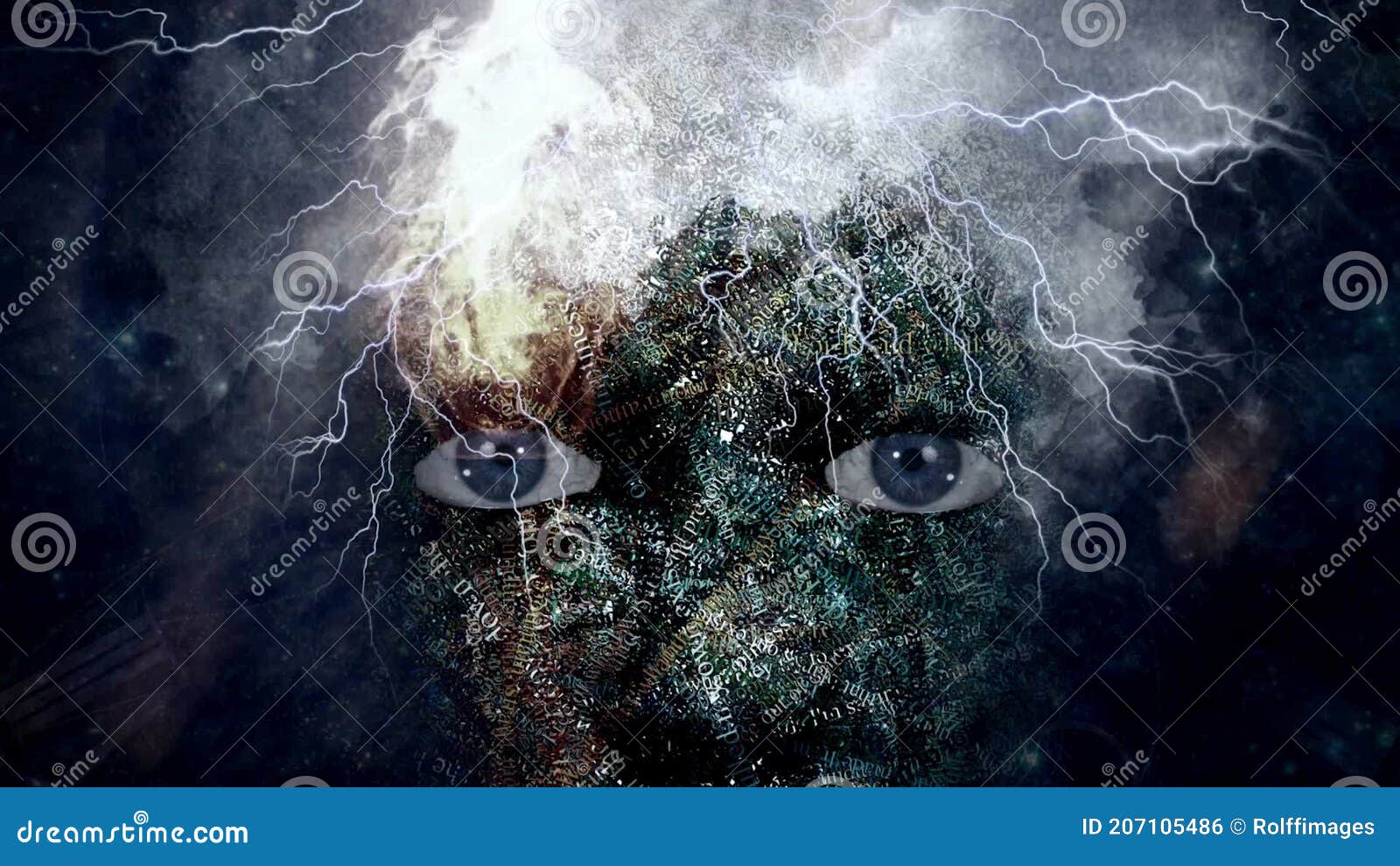 Mystic face with fire stock footage. Video of miracle - 207105486