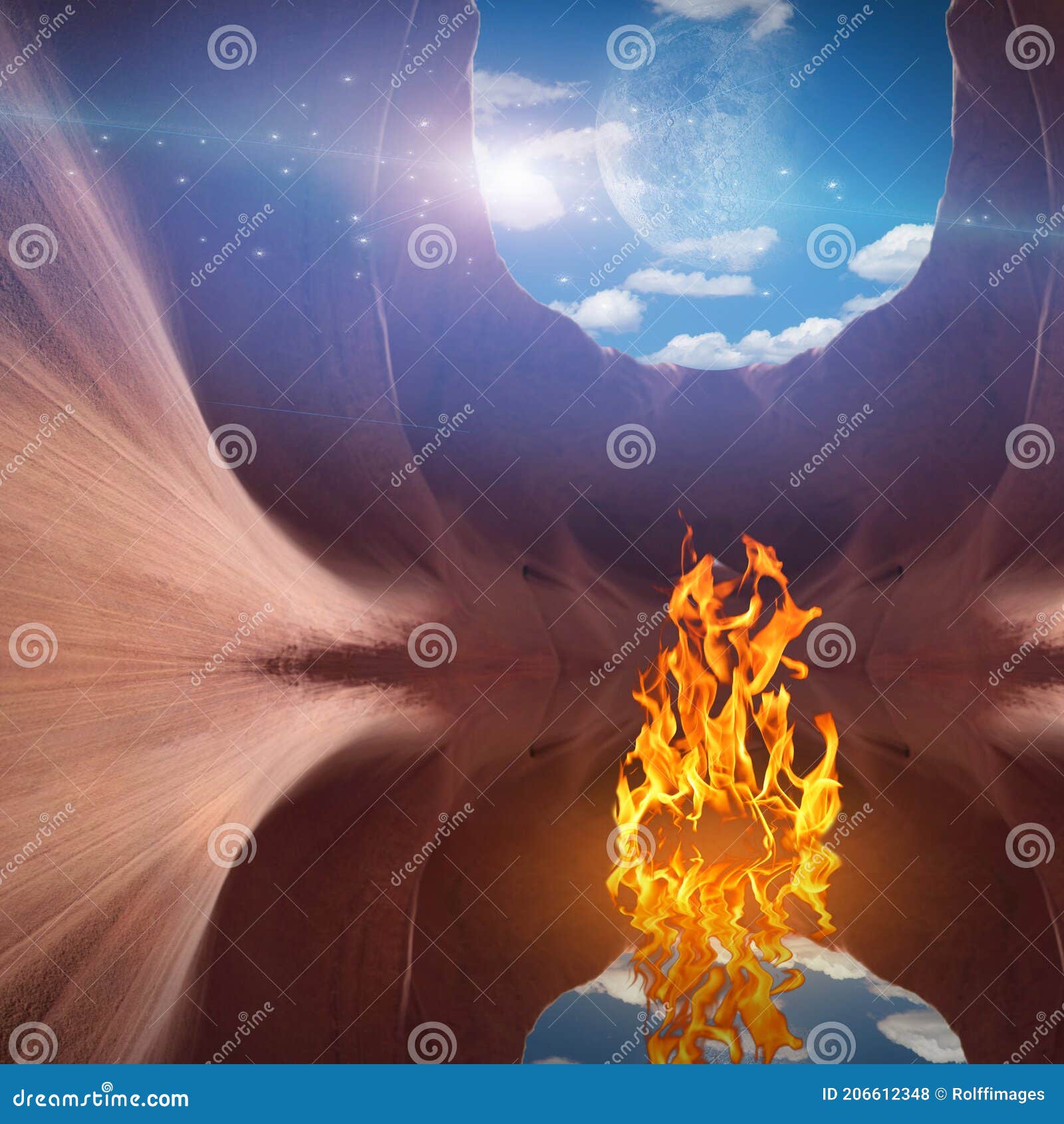 Mystic fire in red cave stock illustration. Illustration of beauty ...