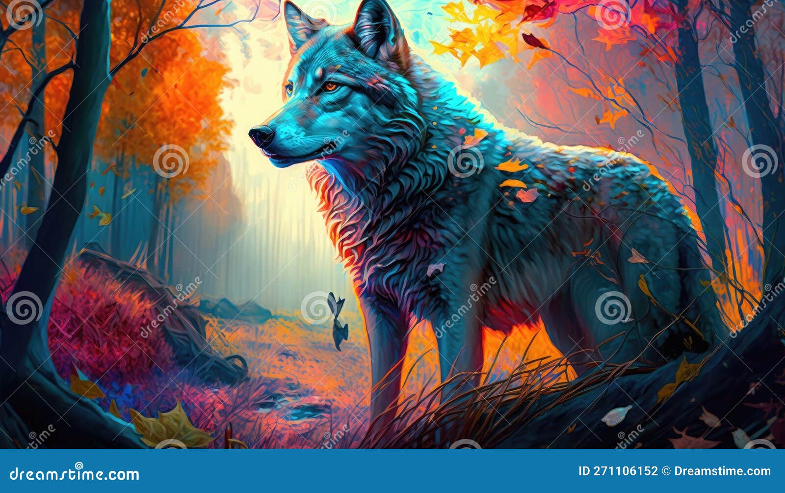 Magical Wolf In Space Light Swirl, Computer Graphic Collage. Stock ...