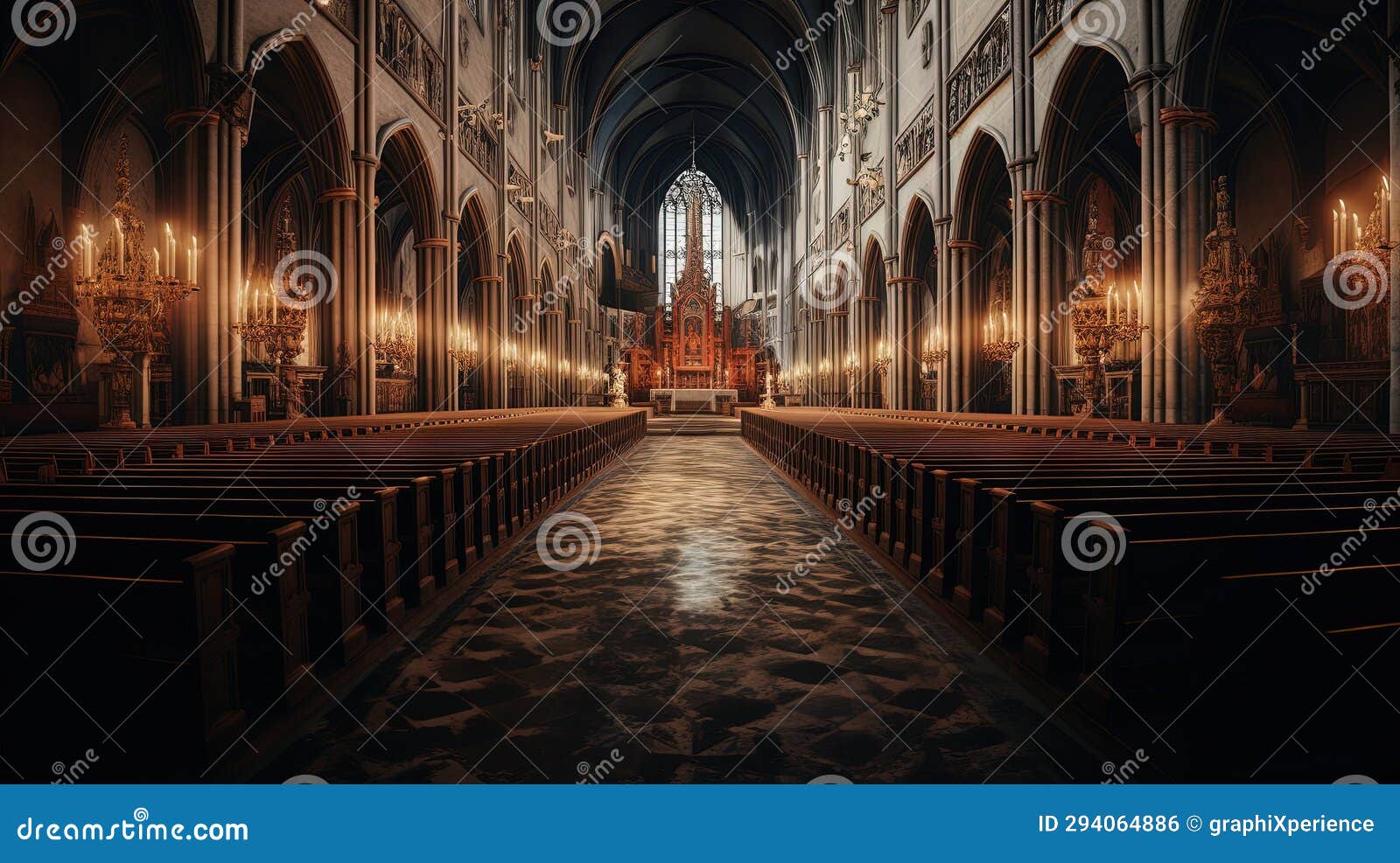 Mystic Gothic Church Panorama Stock Illustration - Illustration of ...