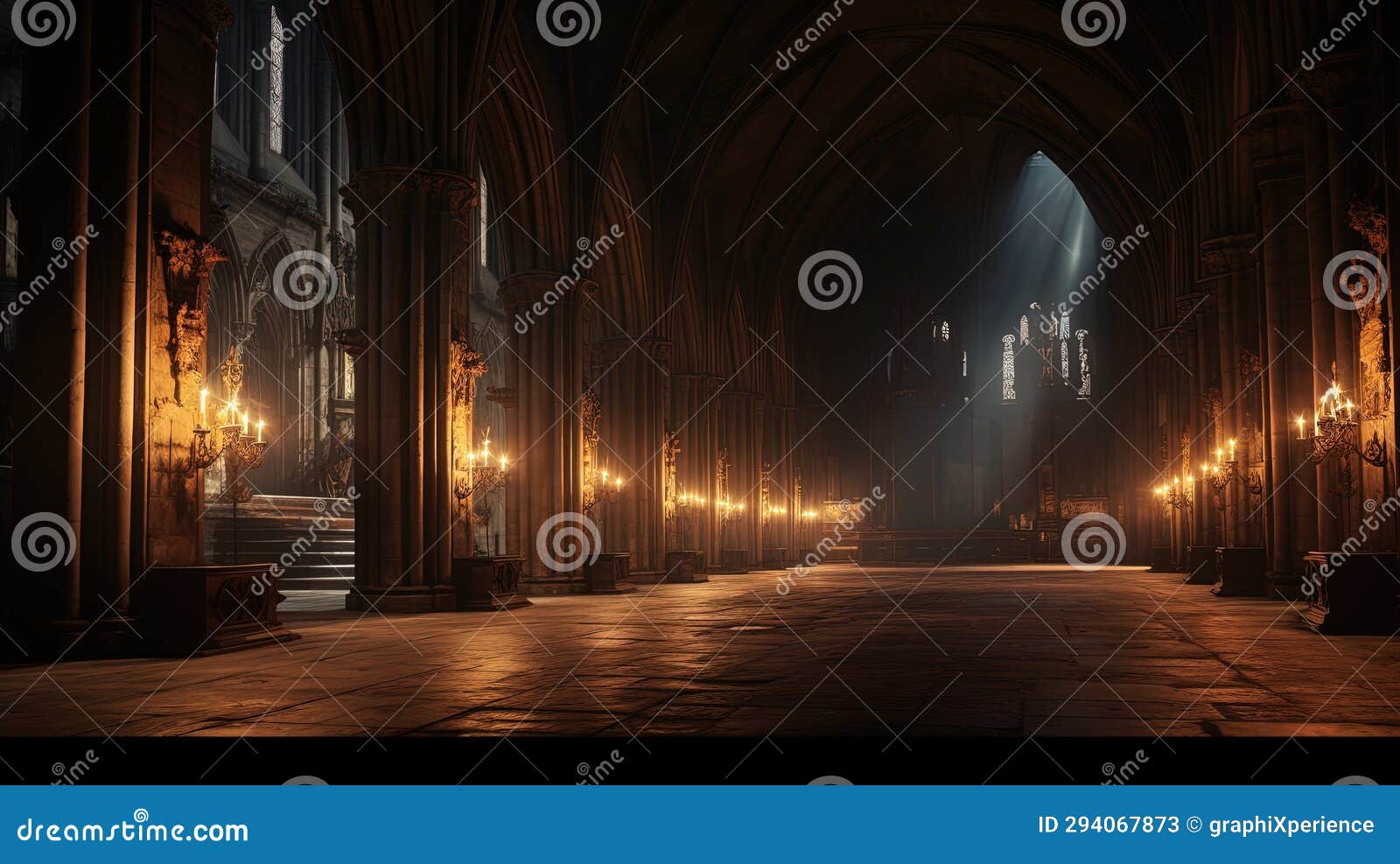 Mystic Gothic Church Panorama Stock Illustration - Illustration of ...