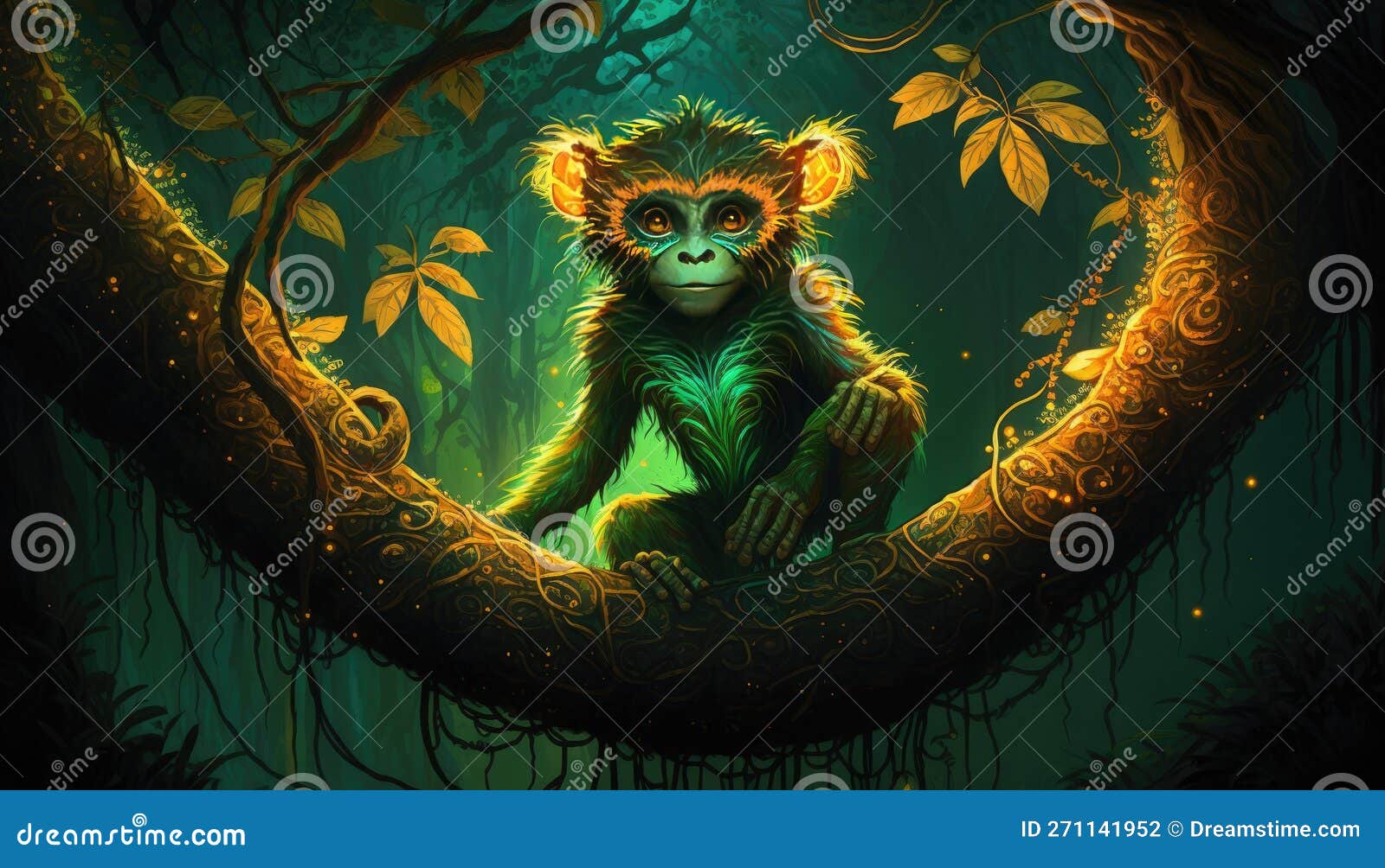 Mystic Jungle S Fluorescent Monkey. Generative AI Stock Photo - Image ...