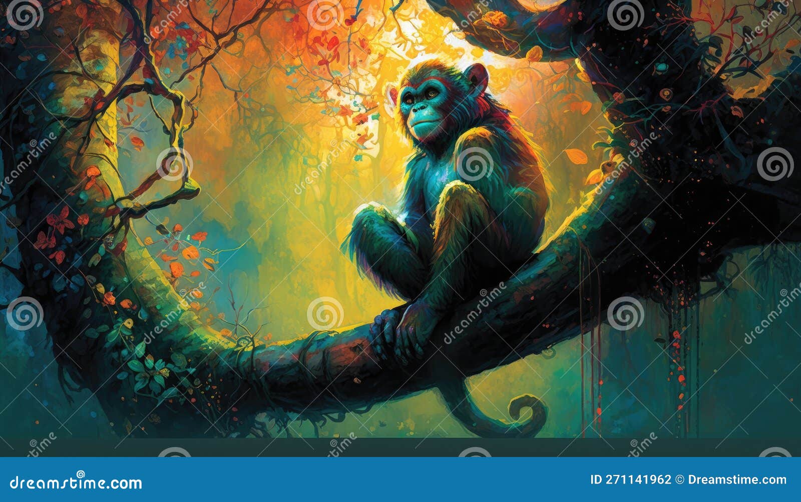 Mystic Jungle S Fluorescent Monkey. Generative AI Stock Photo - Image ...