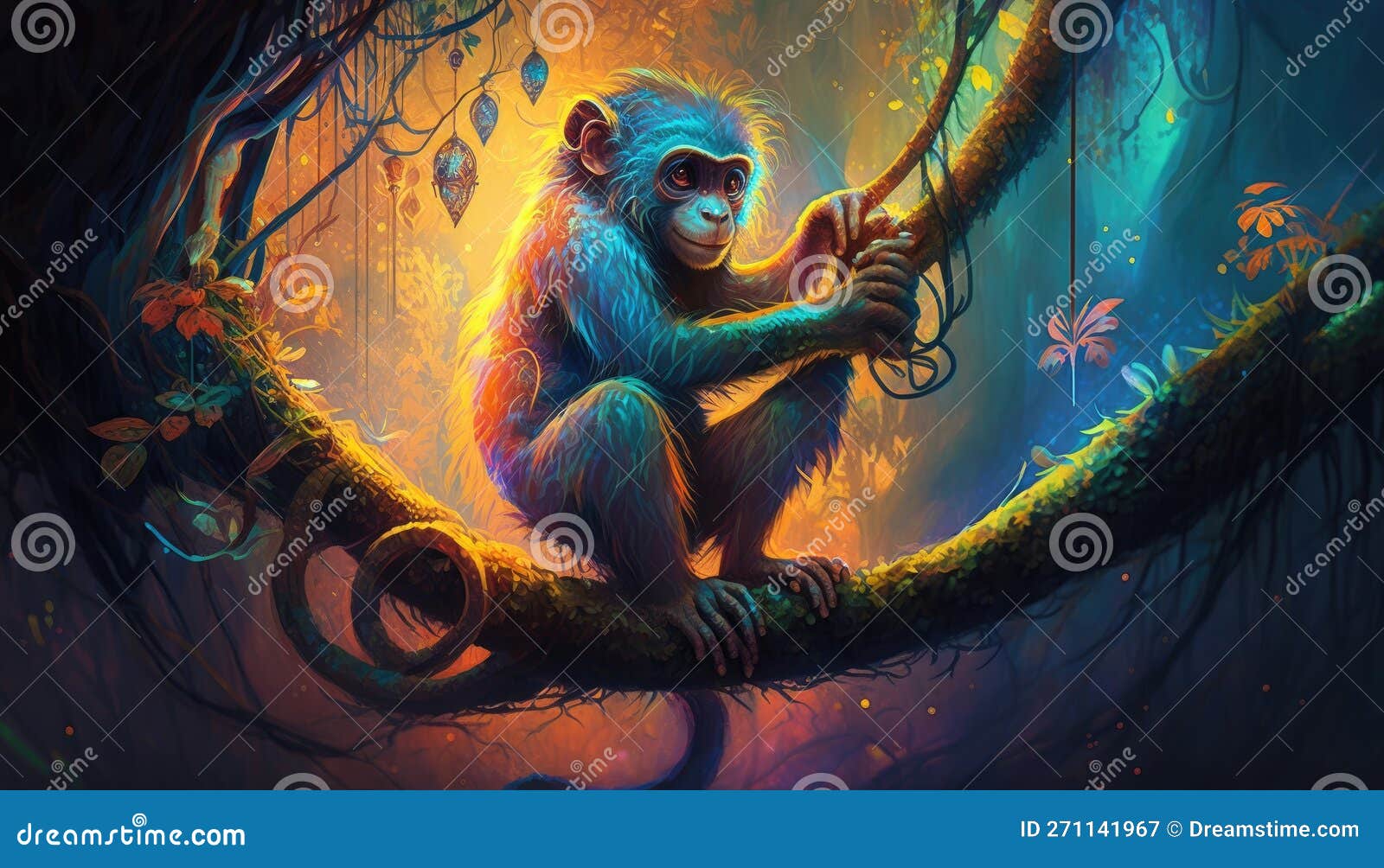 Mystic Jungle S Fluorescent Monkey. Generative AI Stock Image - Image ...