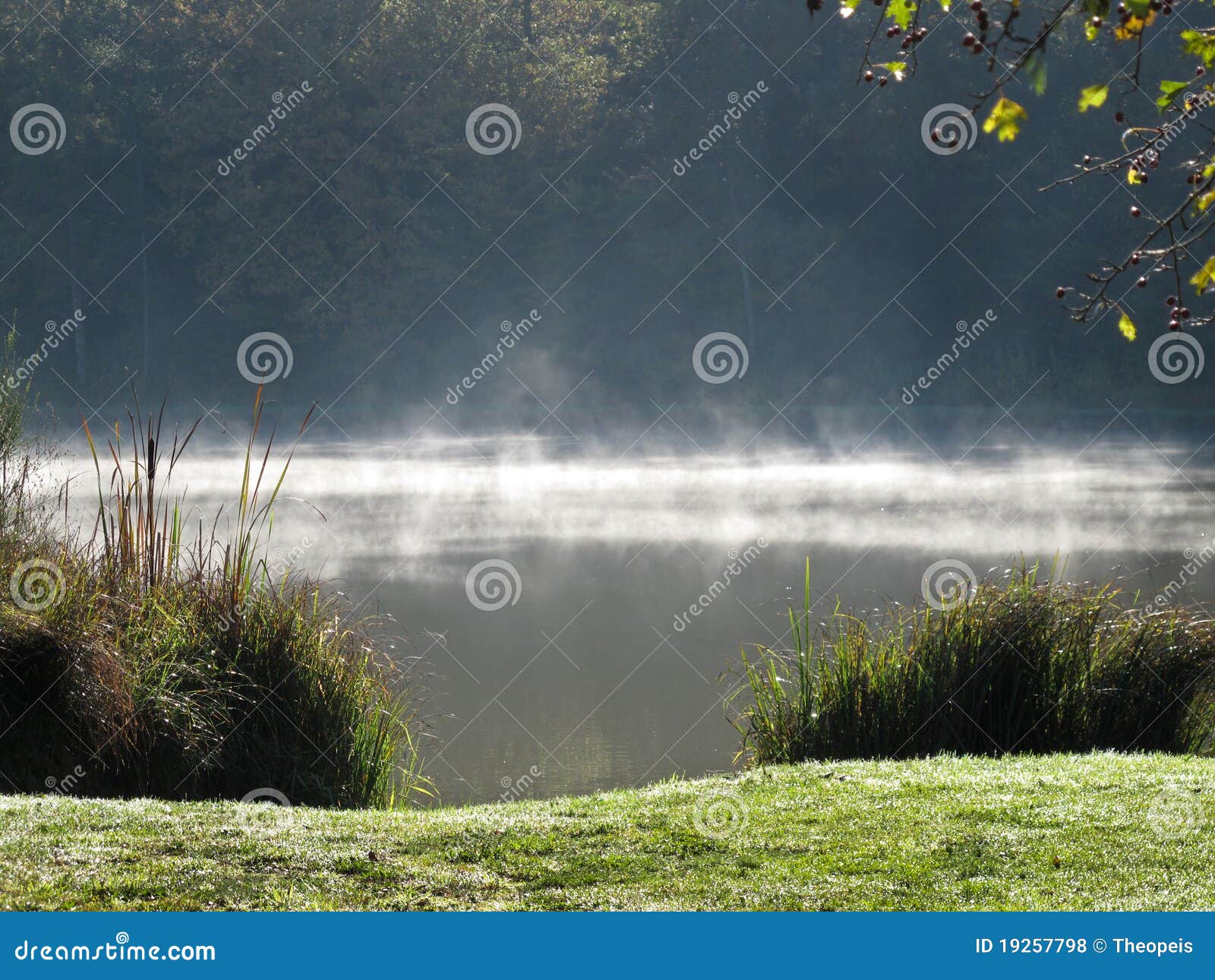 Mystic Lake on a Spring Morning Stock Photo - Image of smoke, pond ...