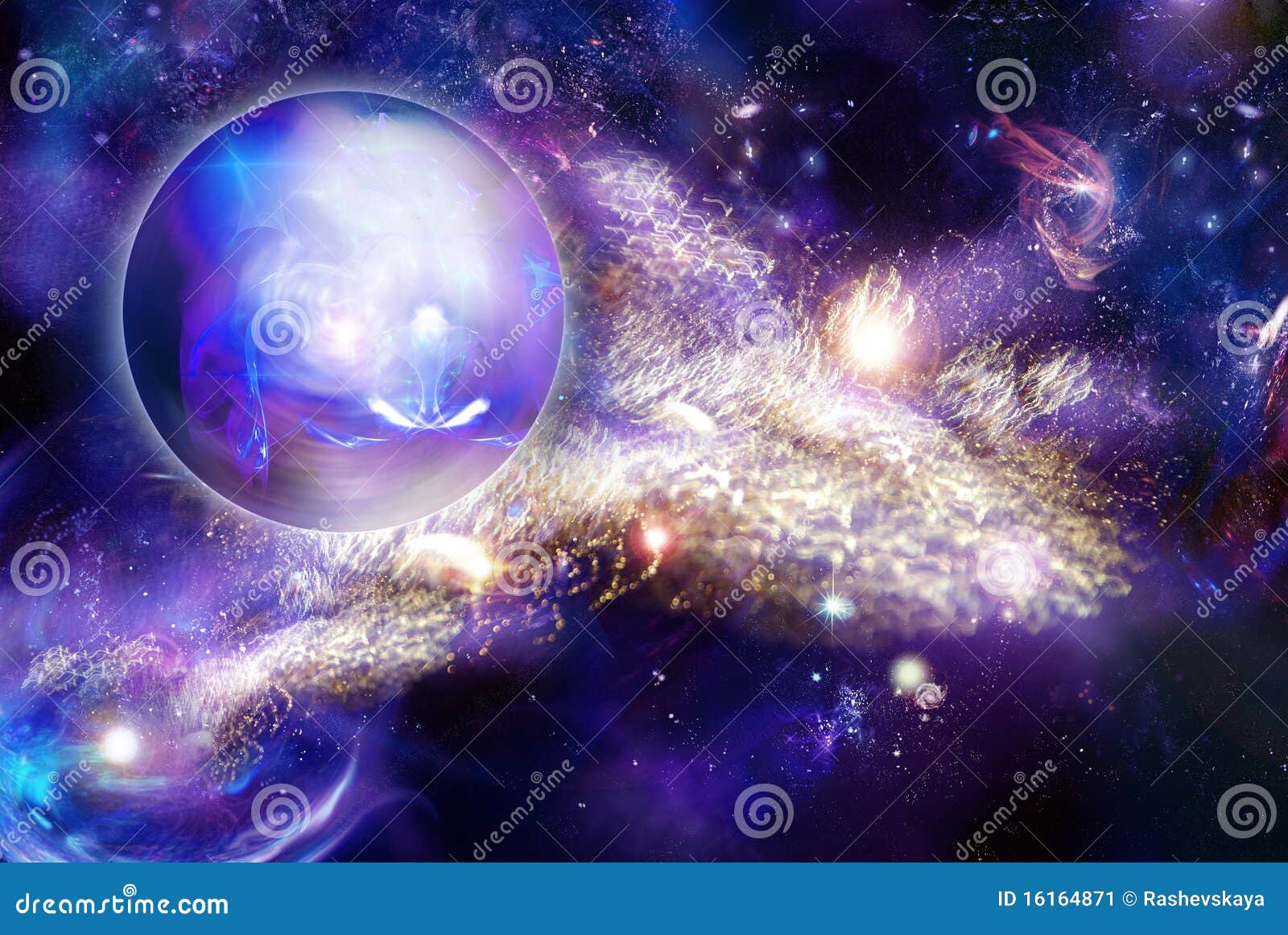 Mystic Luminous Nebula and Planet Stock Illustration - Illustration of ...