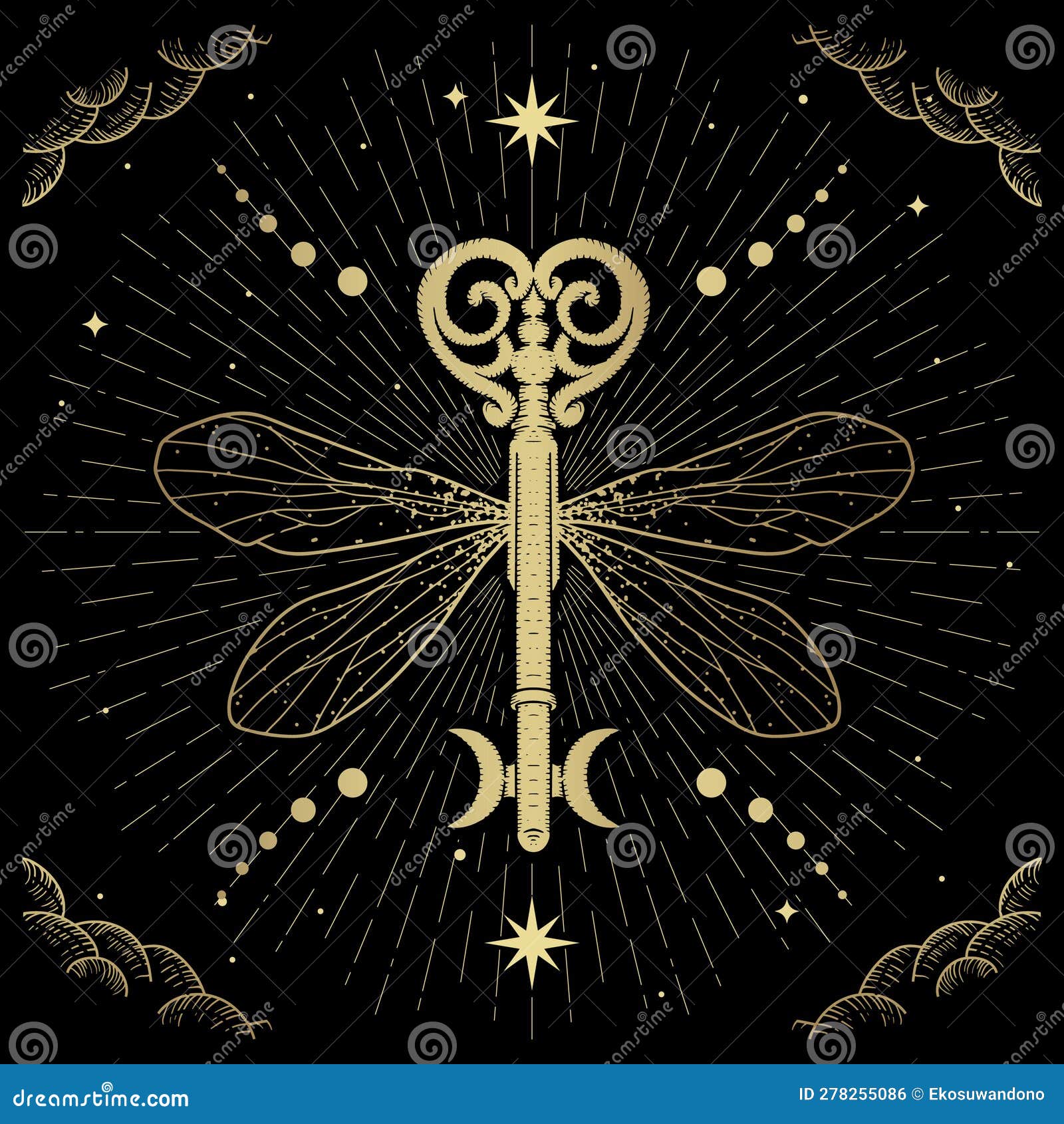 Mystic or Magical Key with Wing To Unlock Another Dimension Stock ...