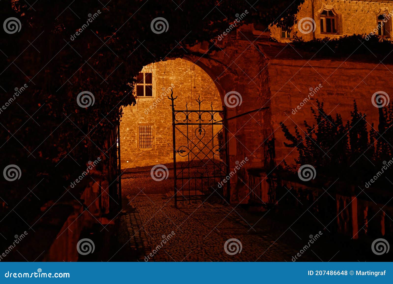 Passageway with Gate, Mystic Night Scene in Medieval Surroundings Stock ...