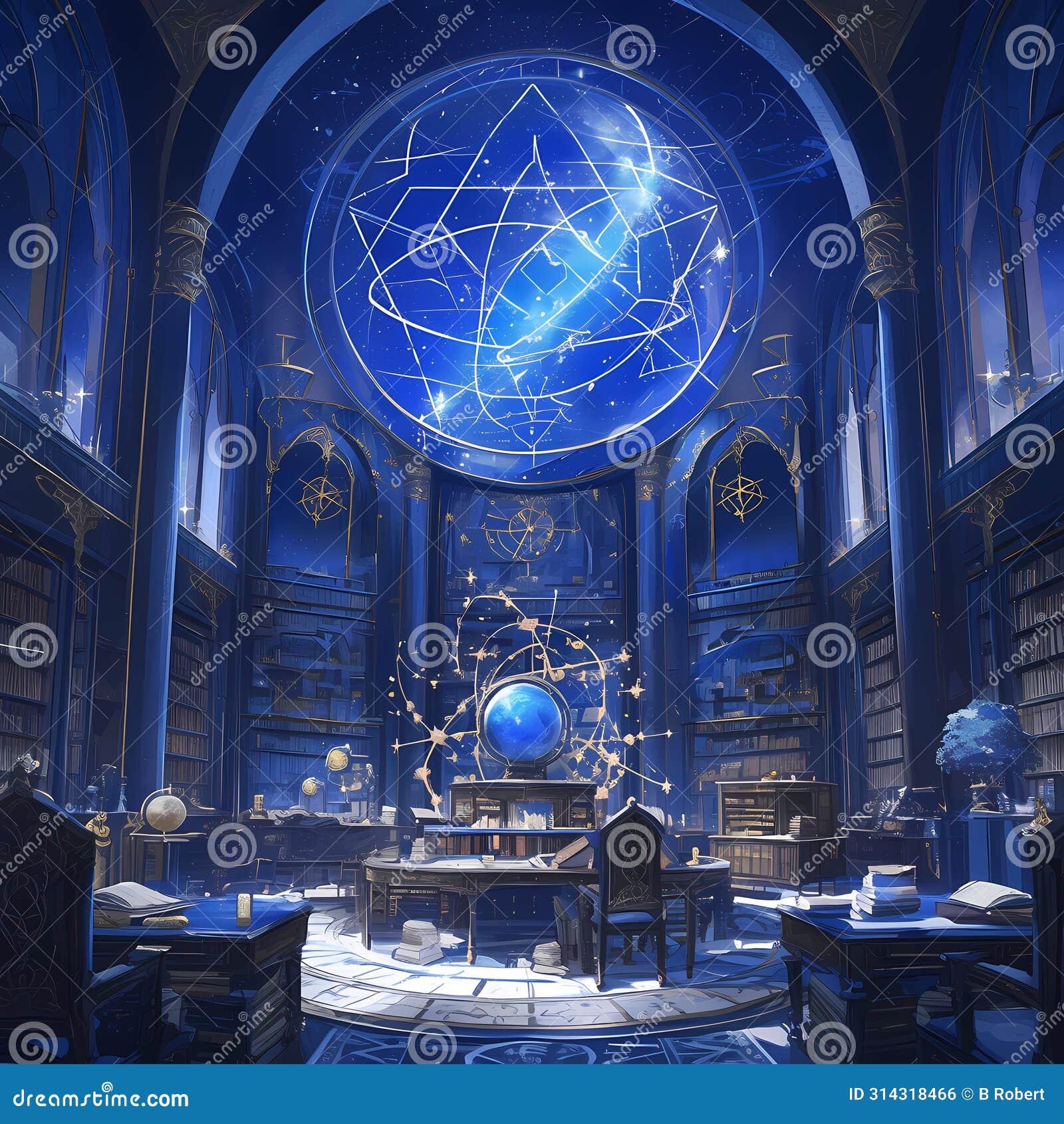 Mystic Study: the Cosmic Librarian Stock Illustration - Illustration of ...