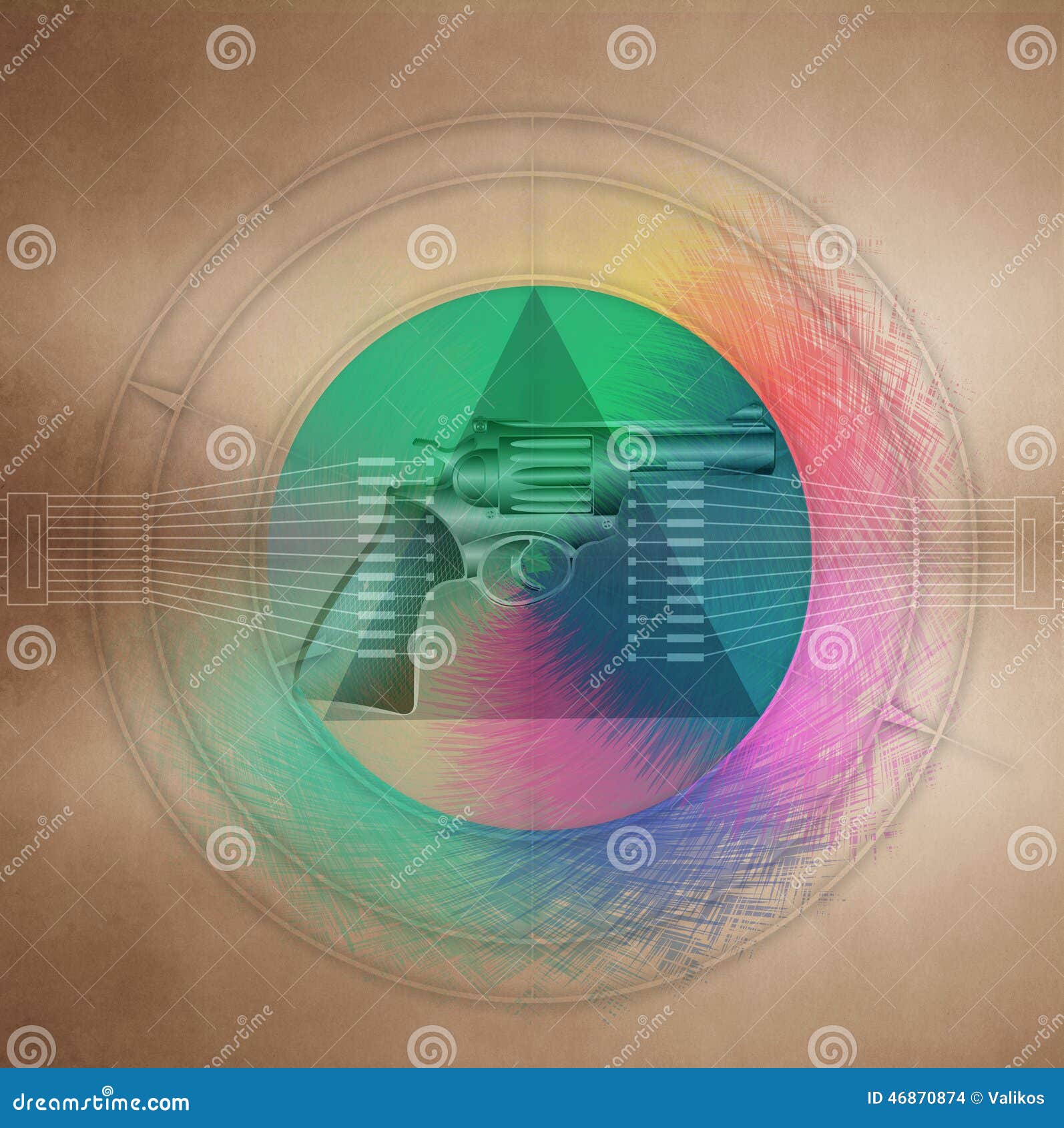 Mystic Symbol with Gun in Pyramid Stock Illustration - Illustration of ...