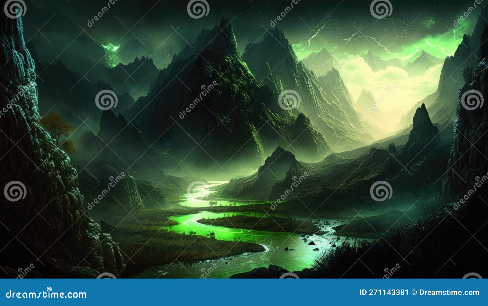 Mystic Valley Glowing with Fluorescent Magic. Generative AI Stock ...