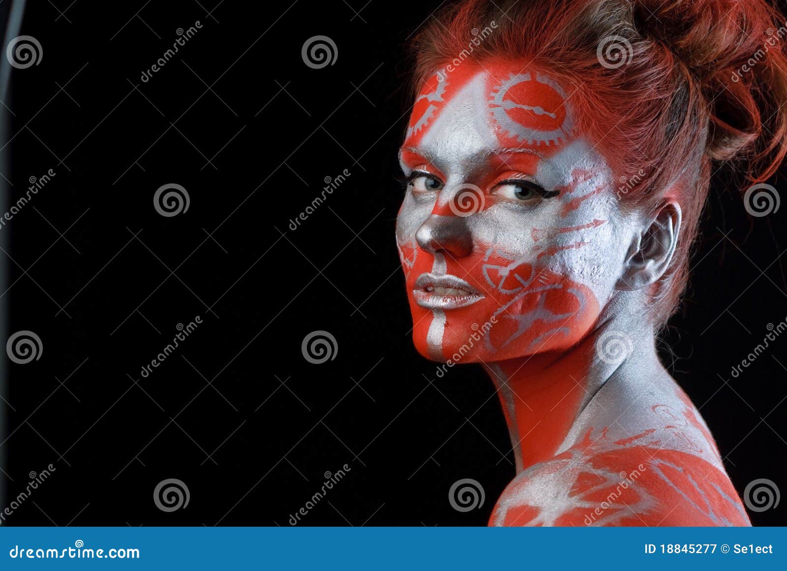 Mystic Young Woman with Painted Face Stock Image - Image of single ...