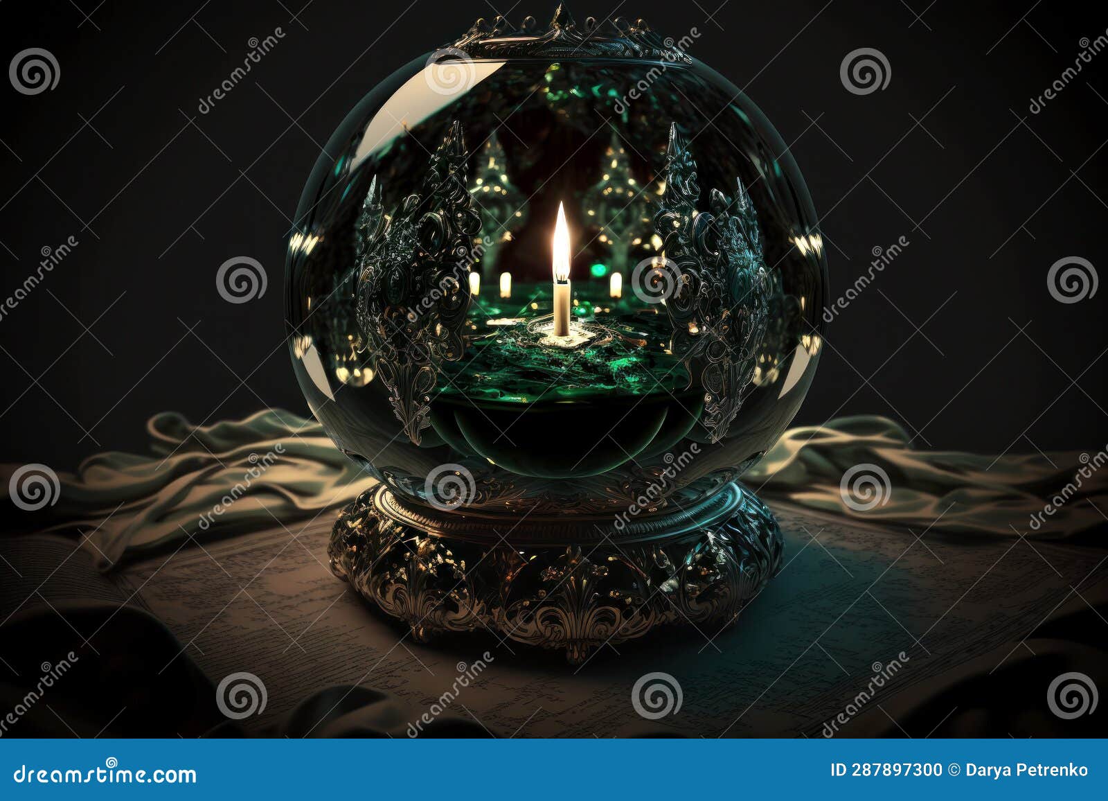 A Mystical Beautiful Glass Sphere with a Candle Inside on the Table ...