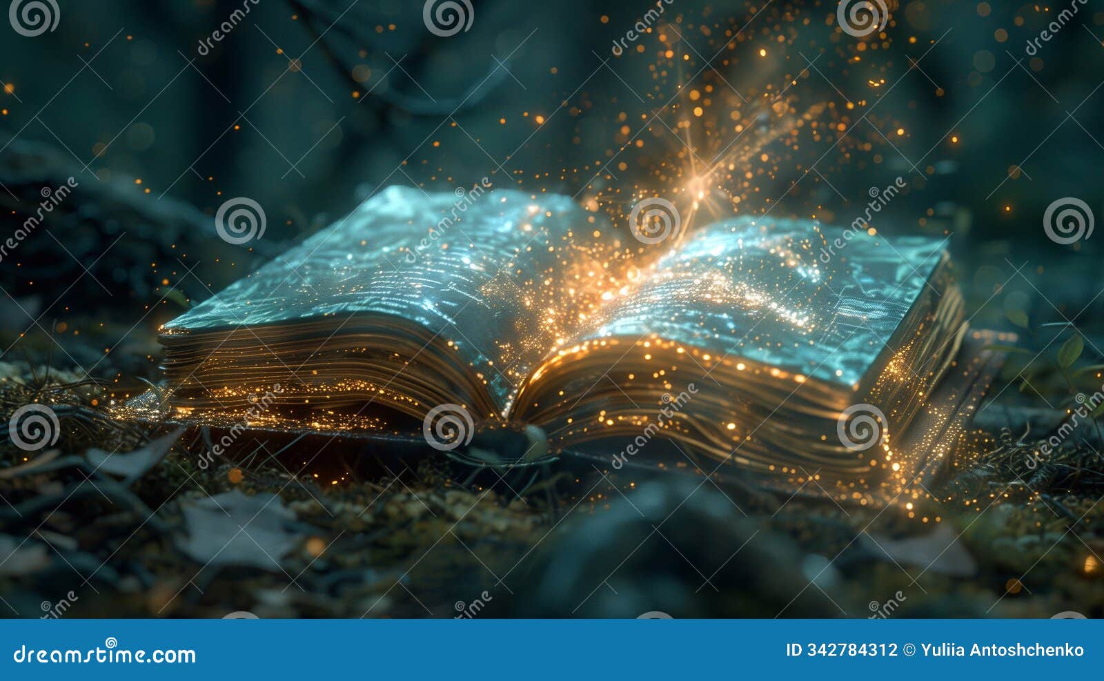 A Mystical Book Opens in a Quiet Forest, Emitting Shimmering Magic ...