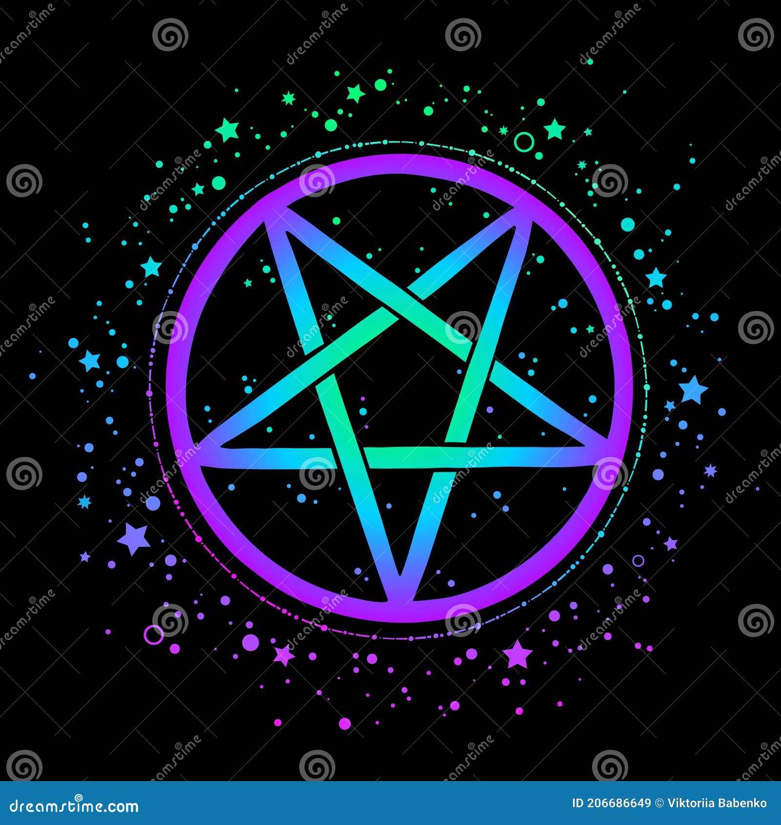 Mystical Bright Pentagram in Round Frame Stock Vector - Illustration of ...