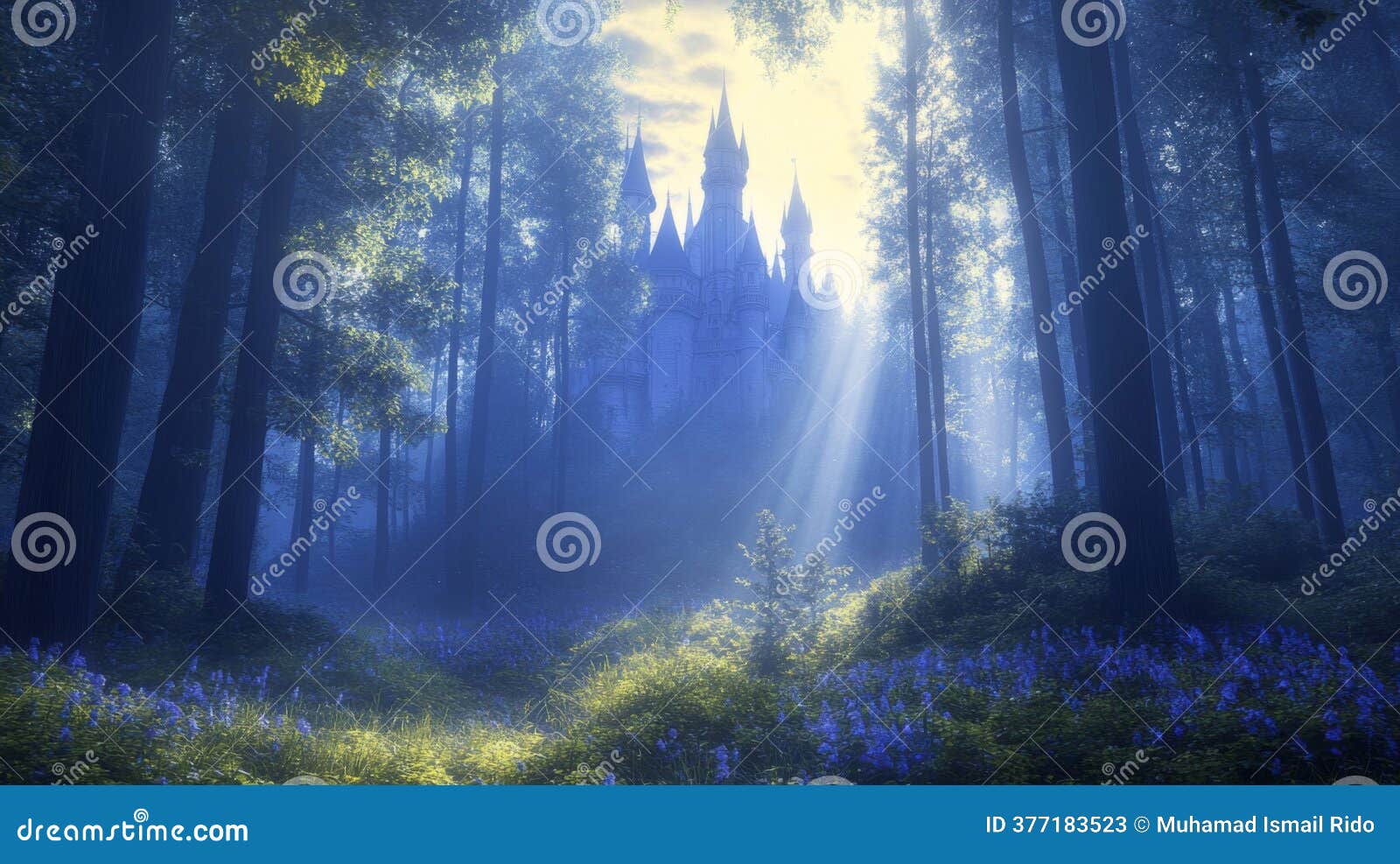 Mystical Castle In Dark Forest With Ancient Trees Royalty-Free Stock ...
